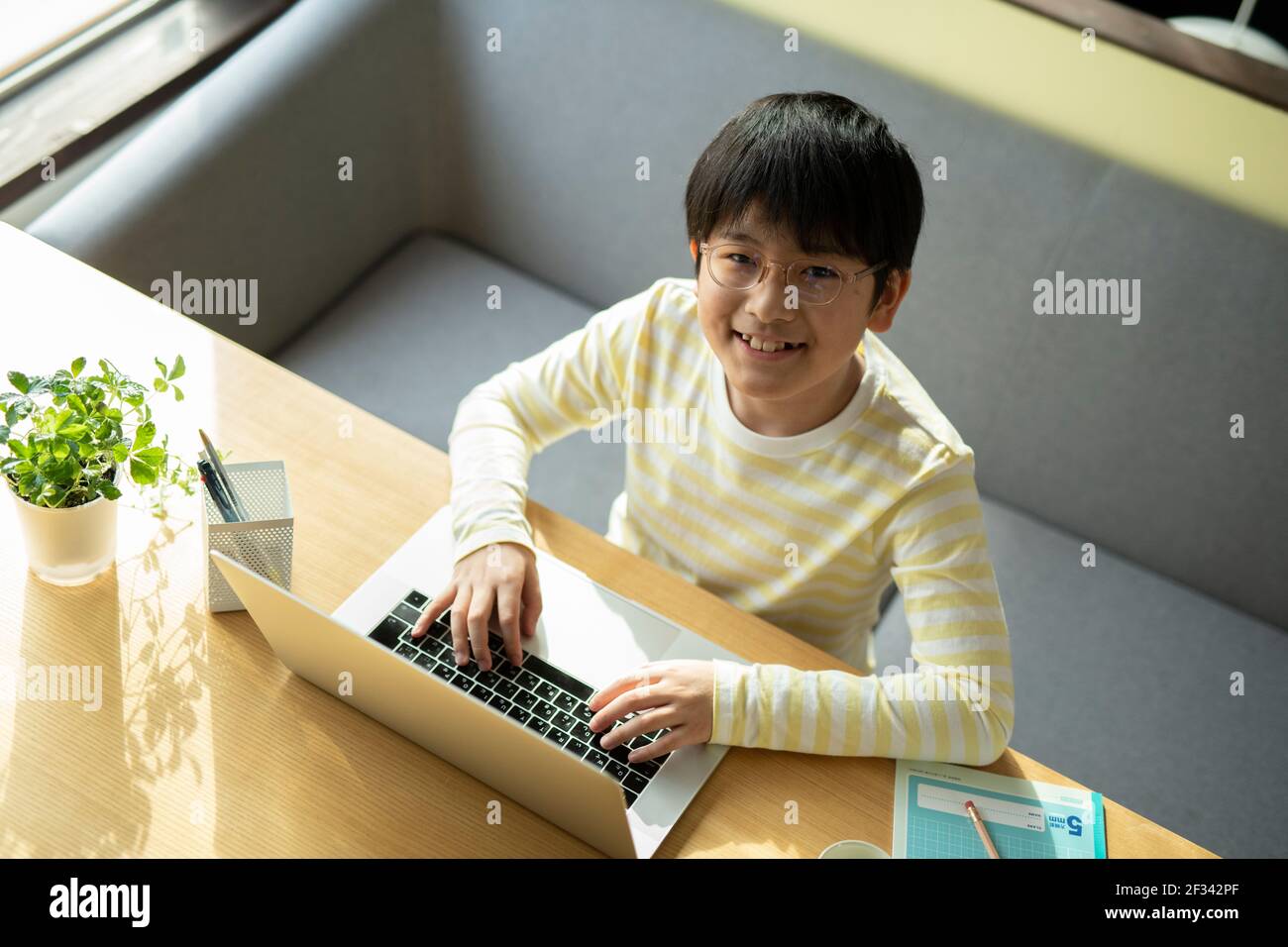 Boy Learning with PC Stock Photo - Alamy