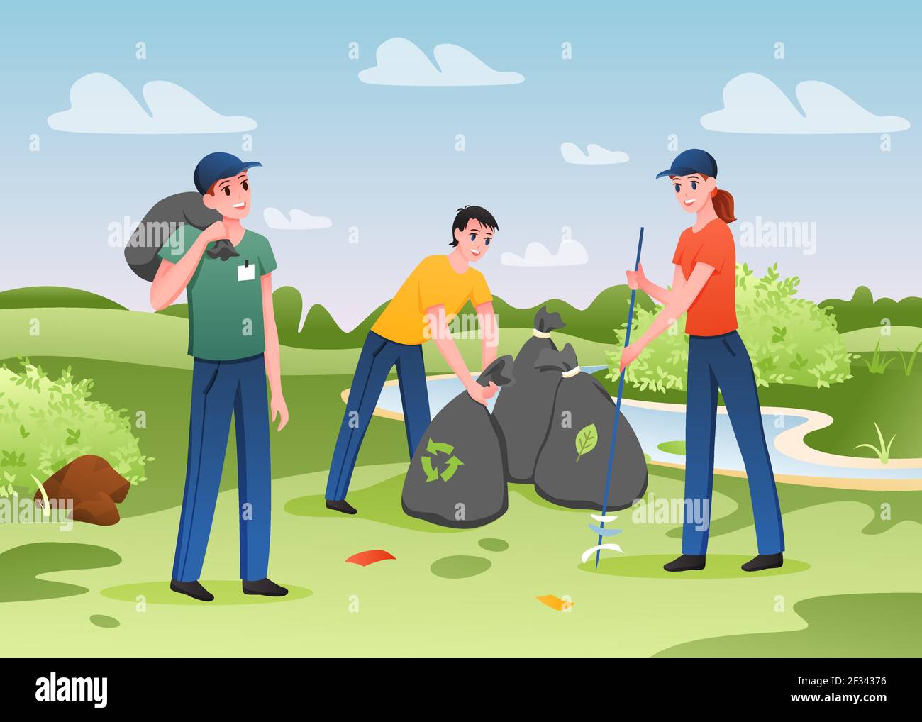People collecting garbage trash Stock Vector Images - Alamy