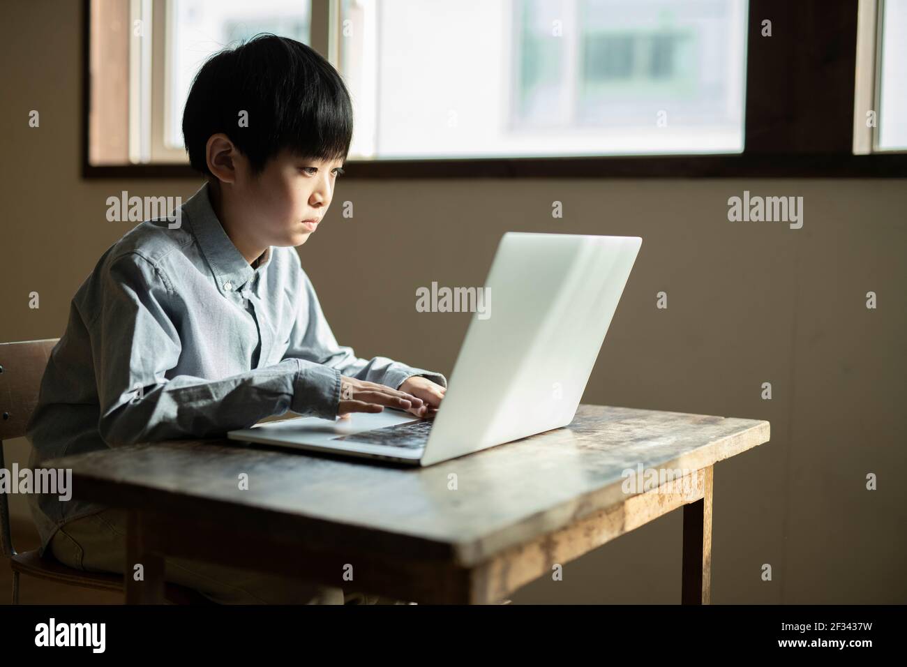 Boy Learning with PC Stock Photo - Alamy