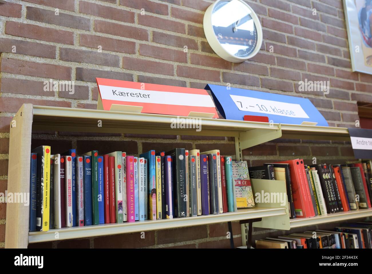 book categories on a bookshelf in a library in school Stock Photo - Alamy
