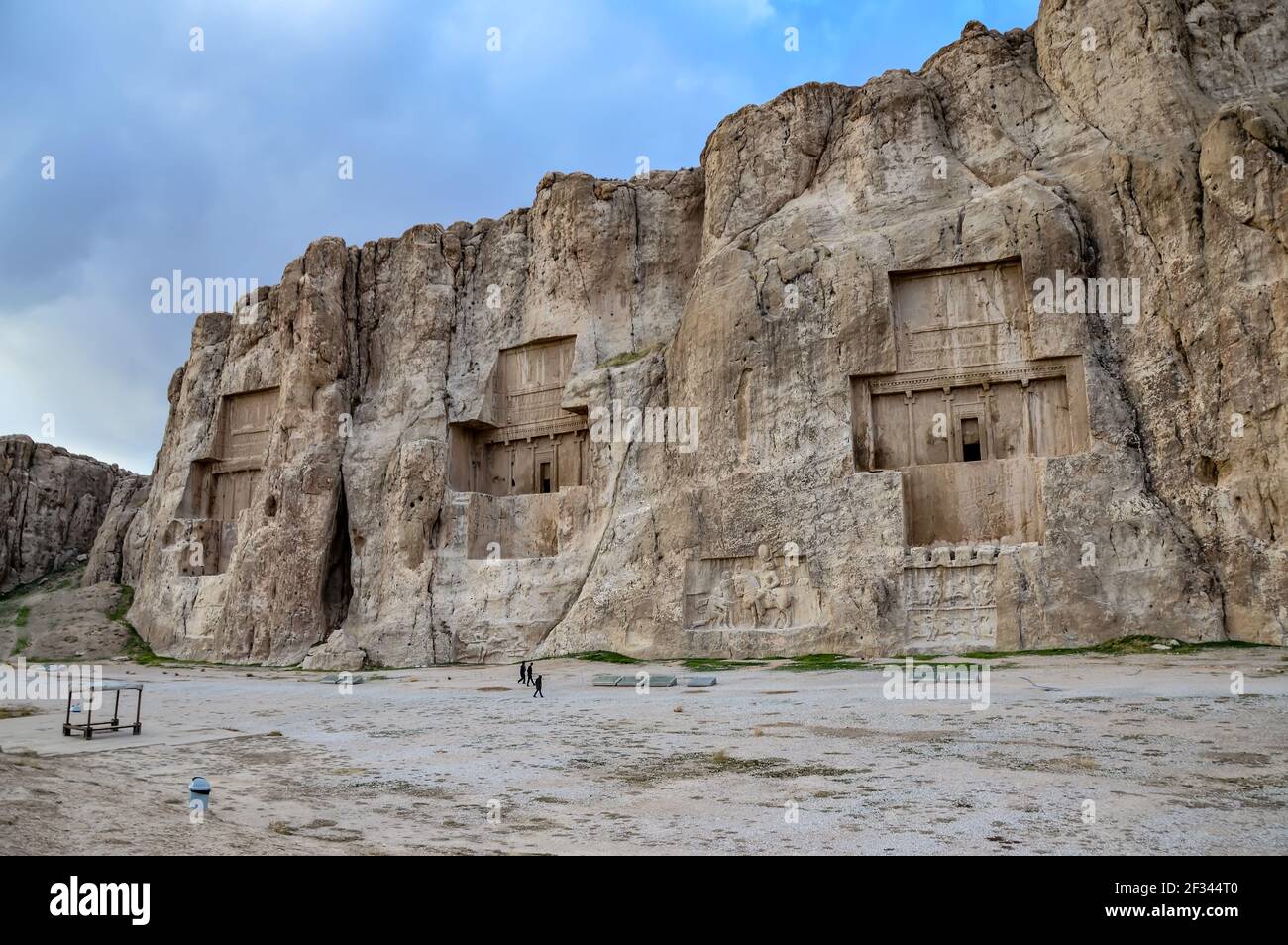 Naqsh-e Rostam ancient necropolis near Persepolis in Iran. From left to ...
