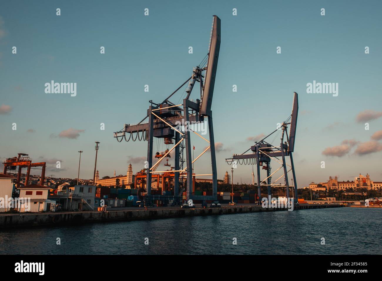 Industrial constructions in sea port of Istanbul, Turkey Stock Photo ...