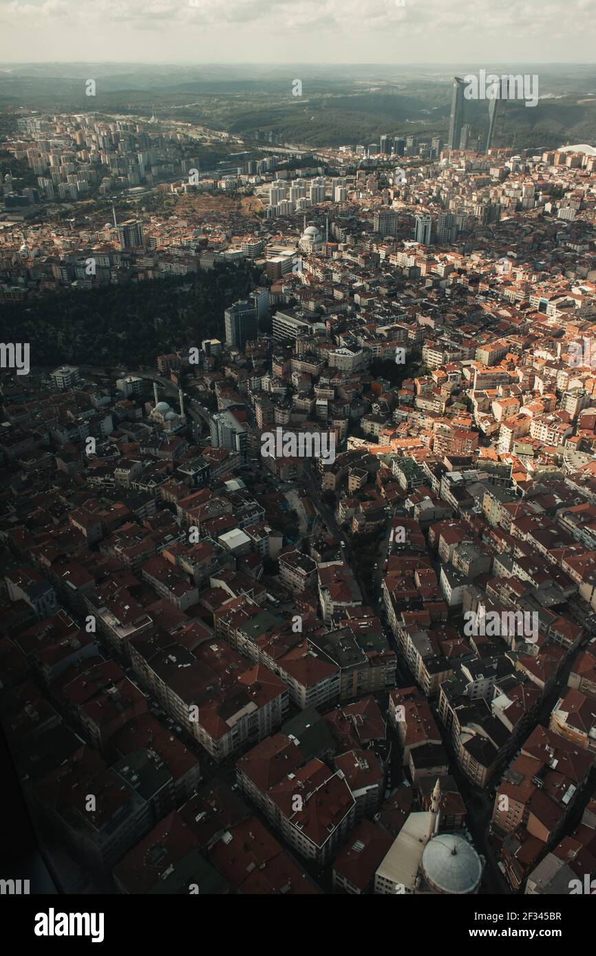 Aerial view of Istanbul city and Skyland Office Tower on background ...