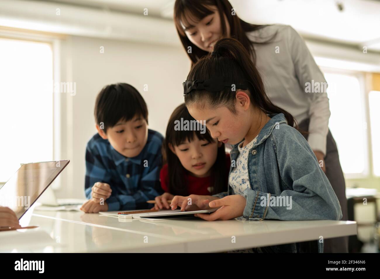 ICT in Education - Elementary School Students and Teacher Looking at ...