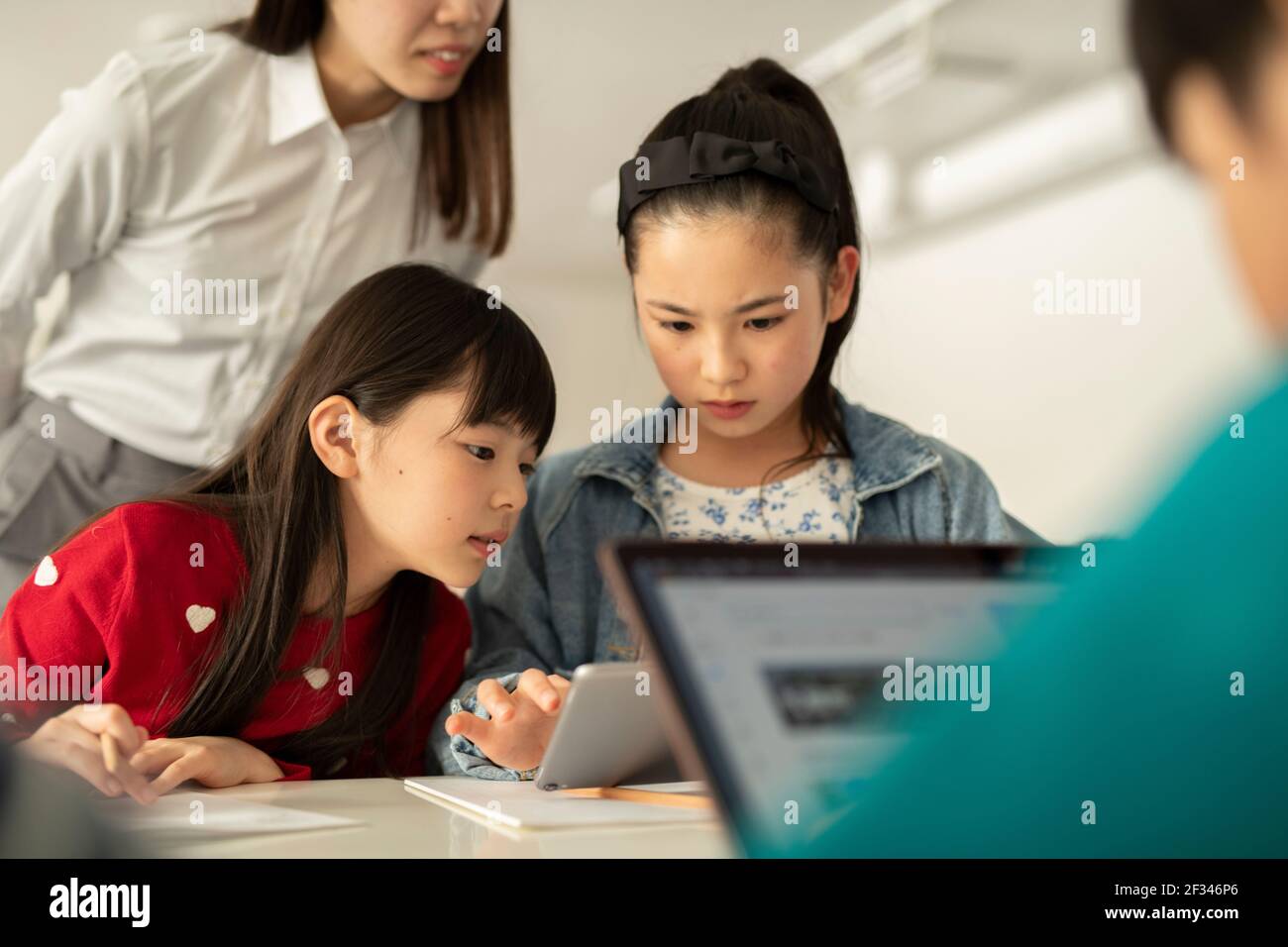ICT in Education - Elementary School Students and Teacher Looking at ...