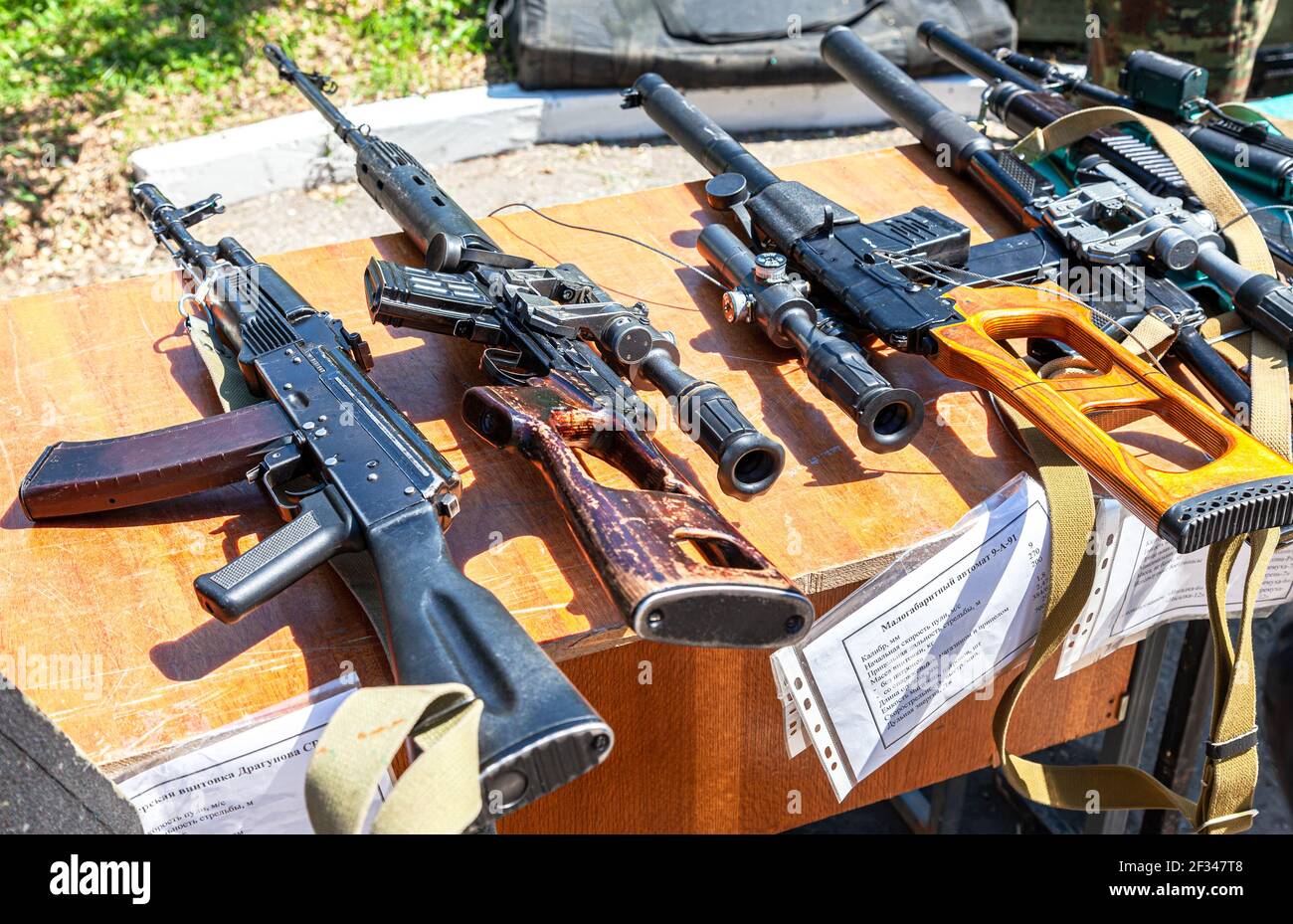 Samara, Russia - May 28, 2016: Russian firearms. Different samples of ...