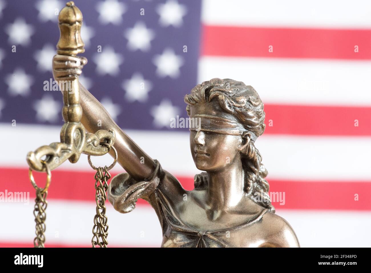 Flag of America and Lady Justice Stock Photo - Alamy