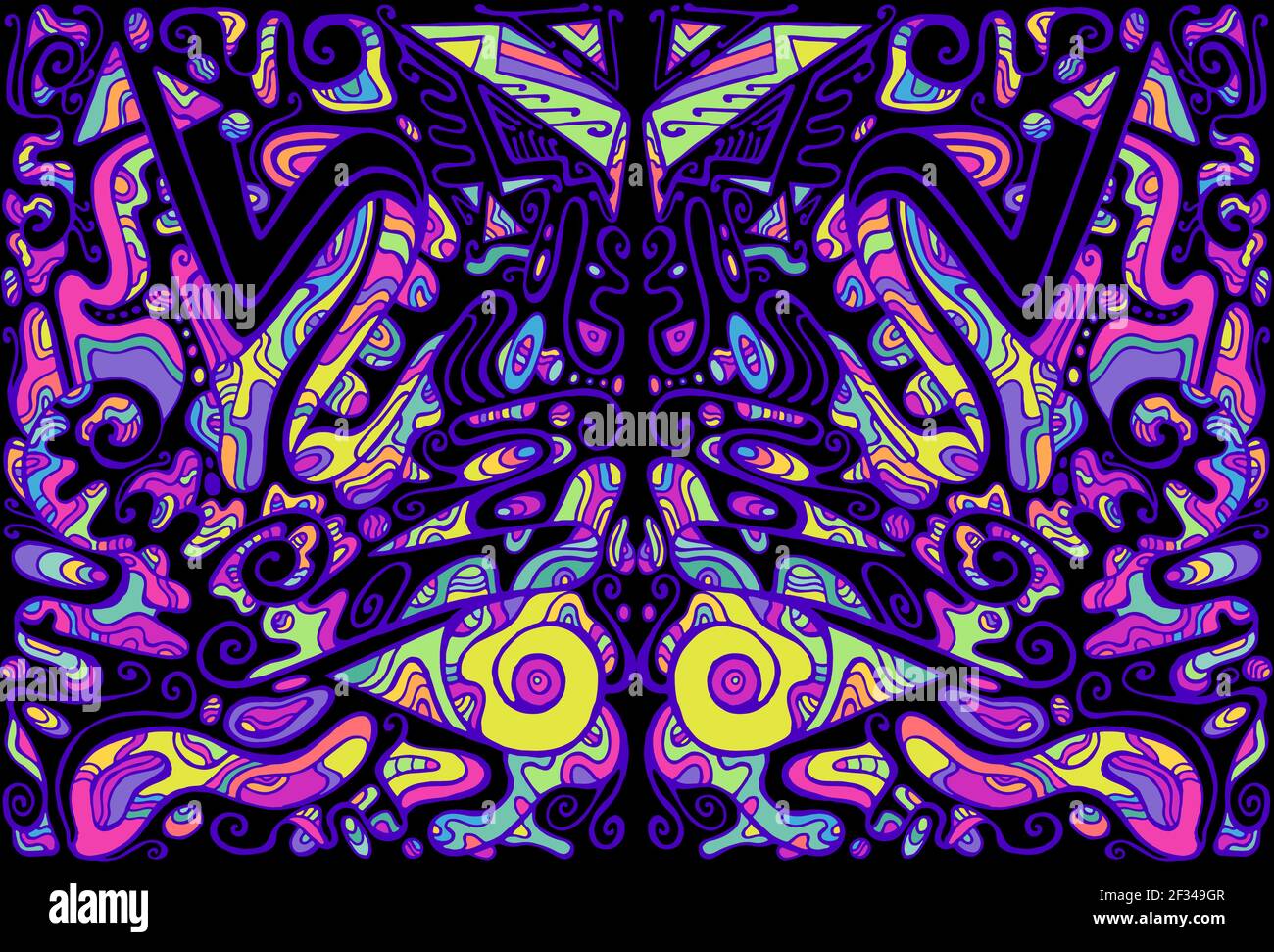 Psychedelic colorful surreal doodle pattern. Tribal fantastic abstract ...