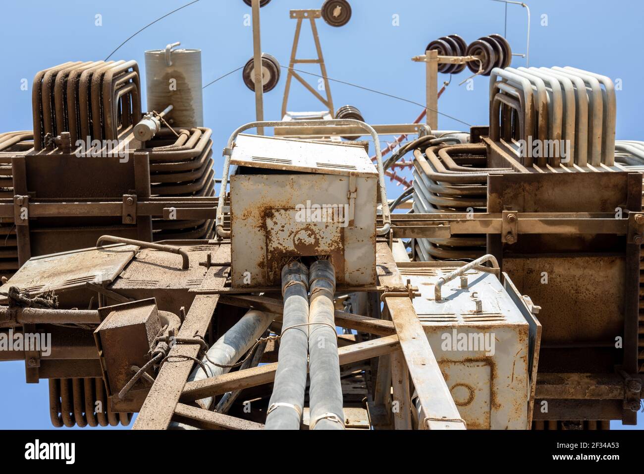 High voltage circuit breaker in an electrical substation Stock Photo ...
