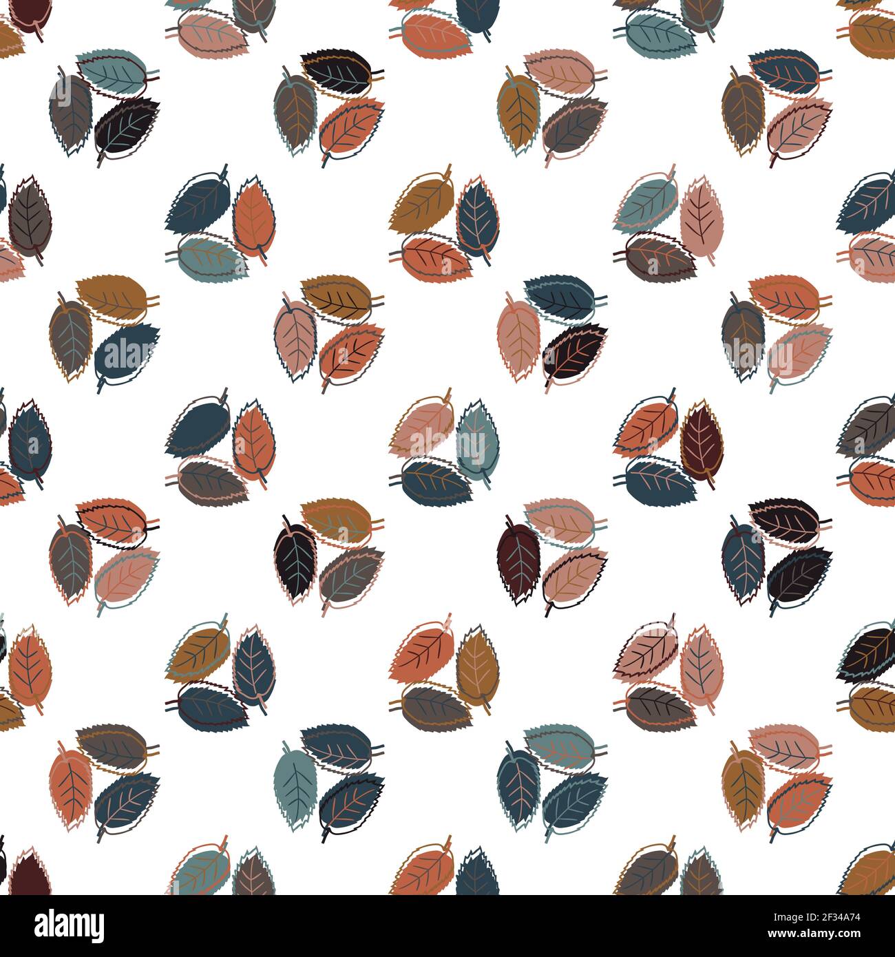 Autumn leaves seamless vector pattern background. Trio groups of hand ...