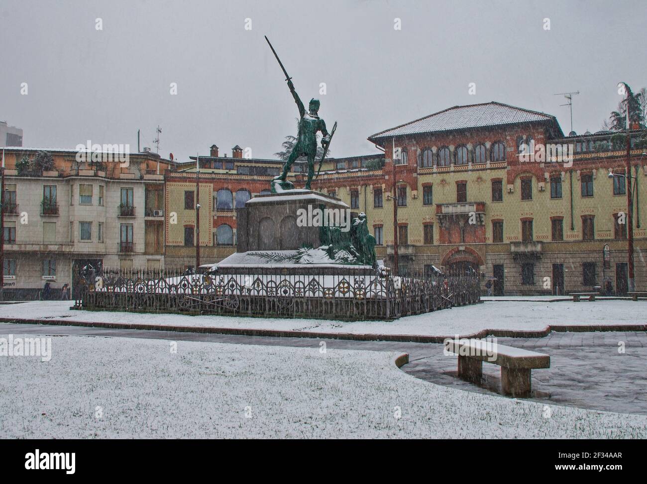 bronze statue of a medieval warrior symbol of Italian Independence ...