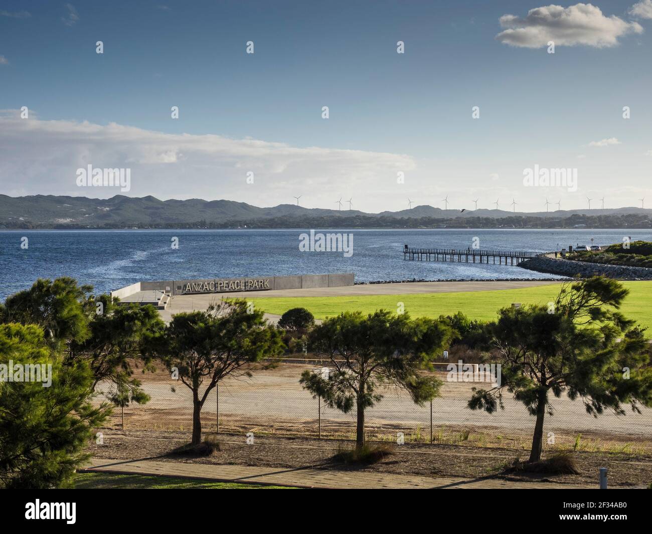 ANZAC Peace Park on Princess Royal Harbour with wind turbines on the ...