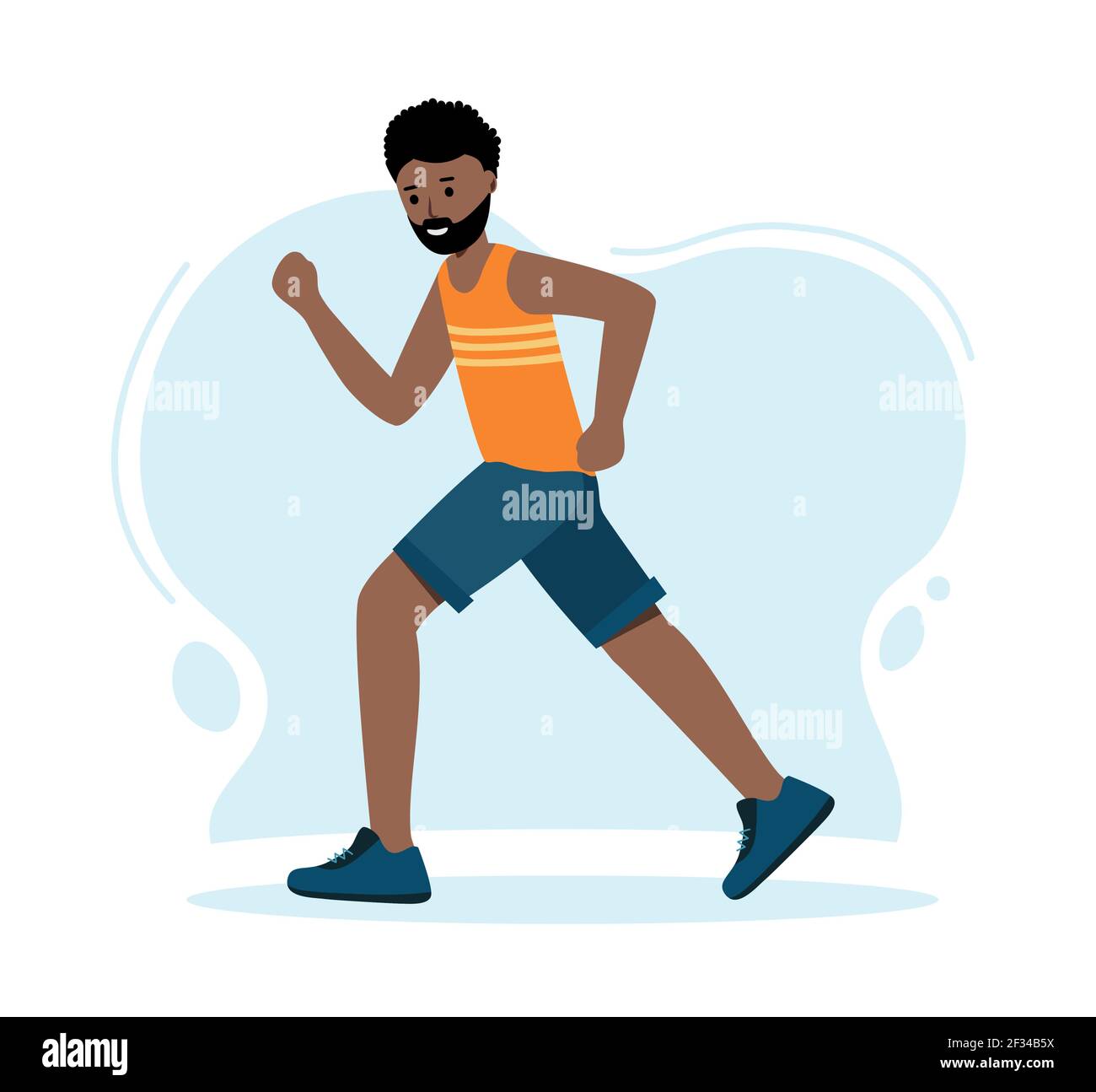 Running man. African runner isolated on blue background. Vector ...
