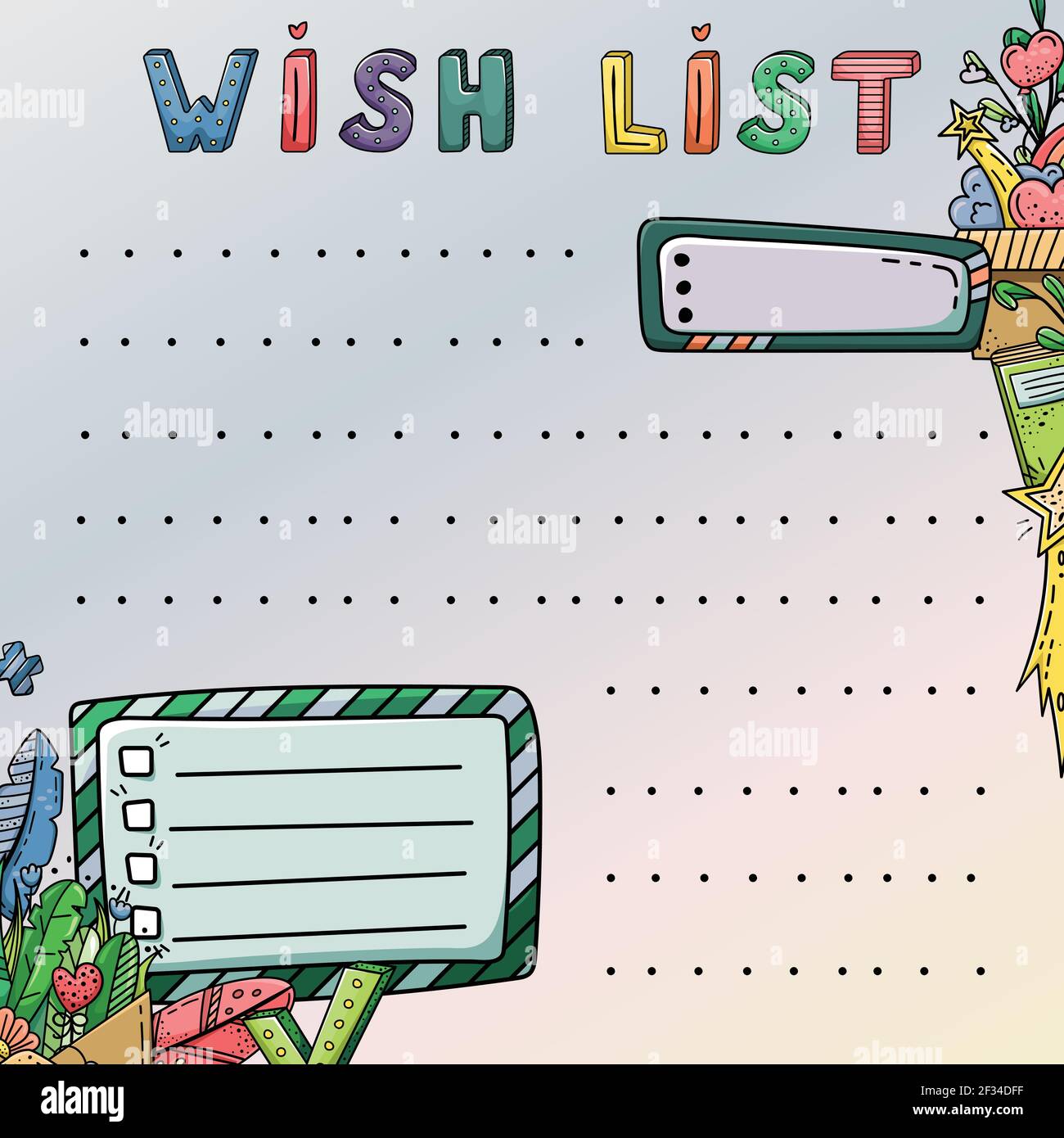 Vector doodle template with creative illustrations and lettering. Wish ...