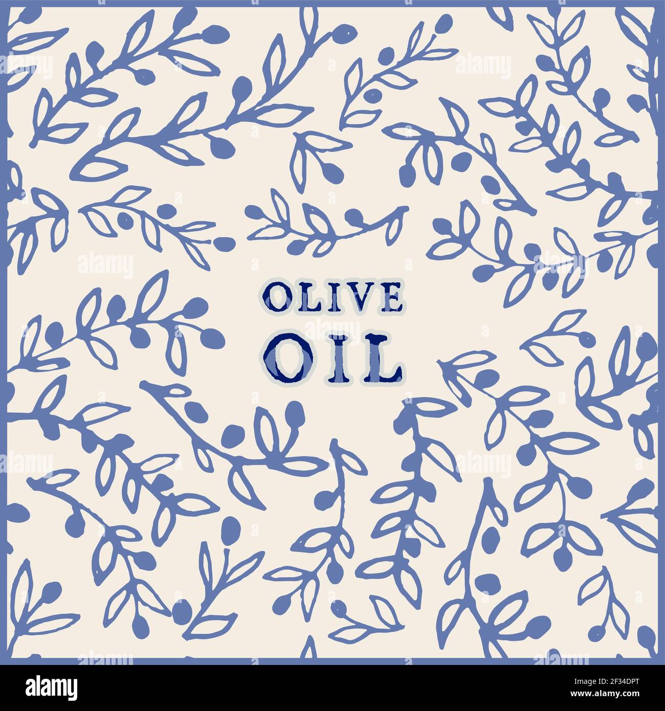 Illustrated ceramic tile. Pattern of hand-drawn olive branches and ...