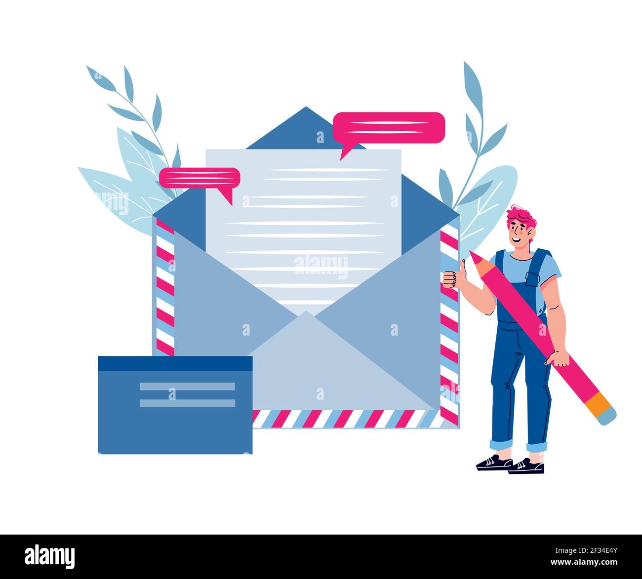 Mailing services and email concept with tiny man cartoon vector ...