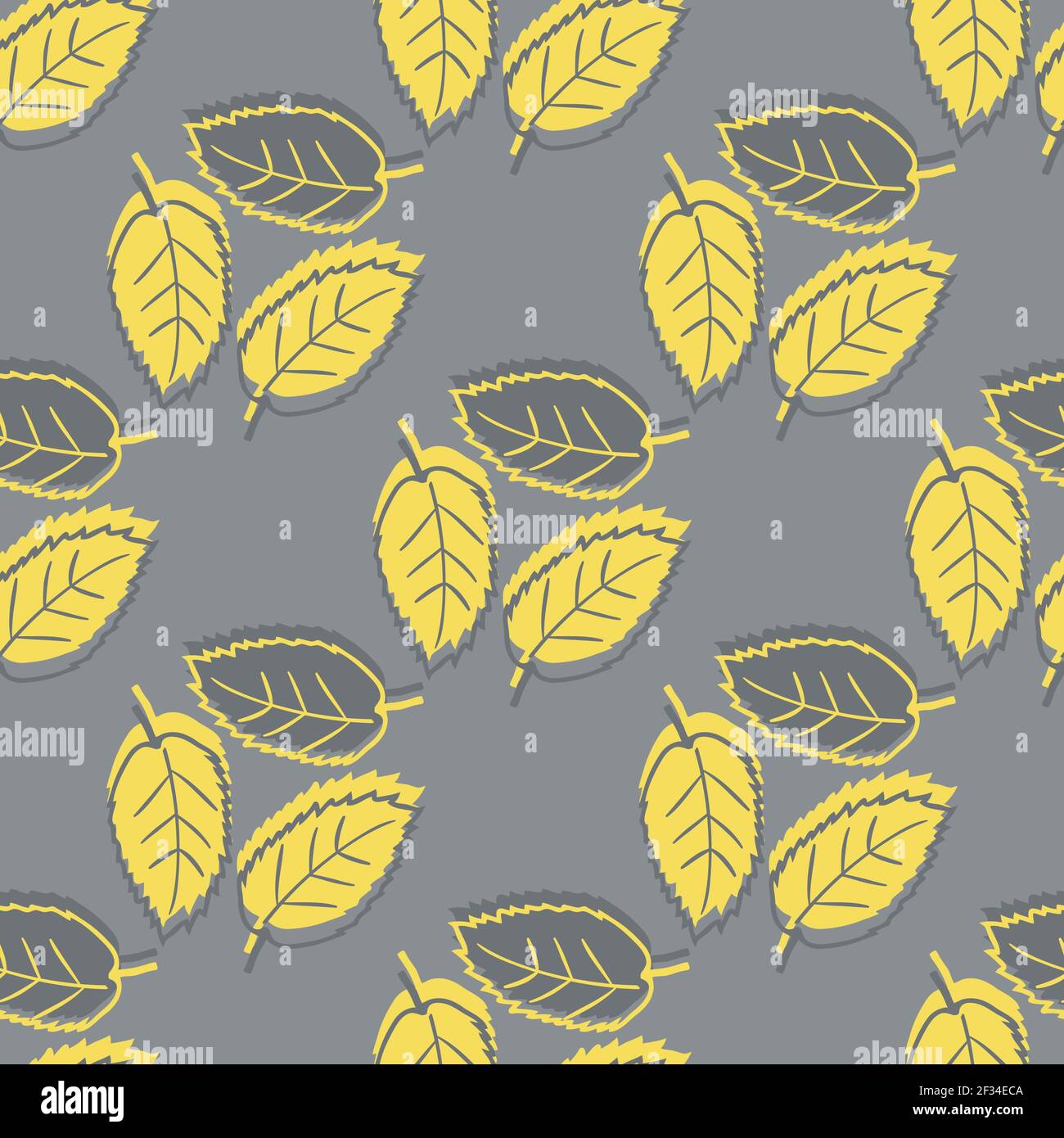 Elm leaf seamless vector pattern background. Backdrop of groups of hand ...