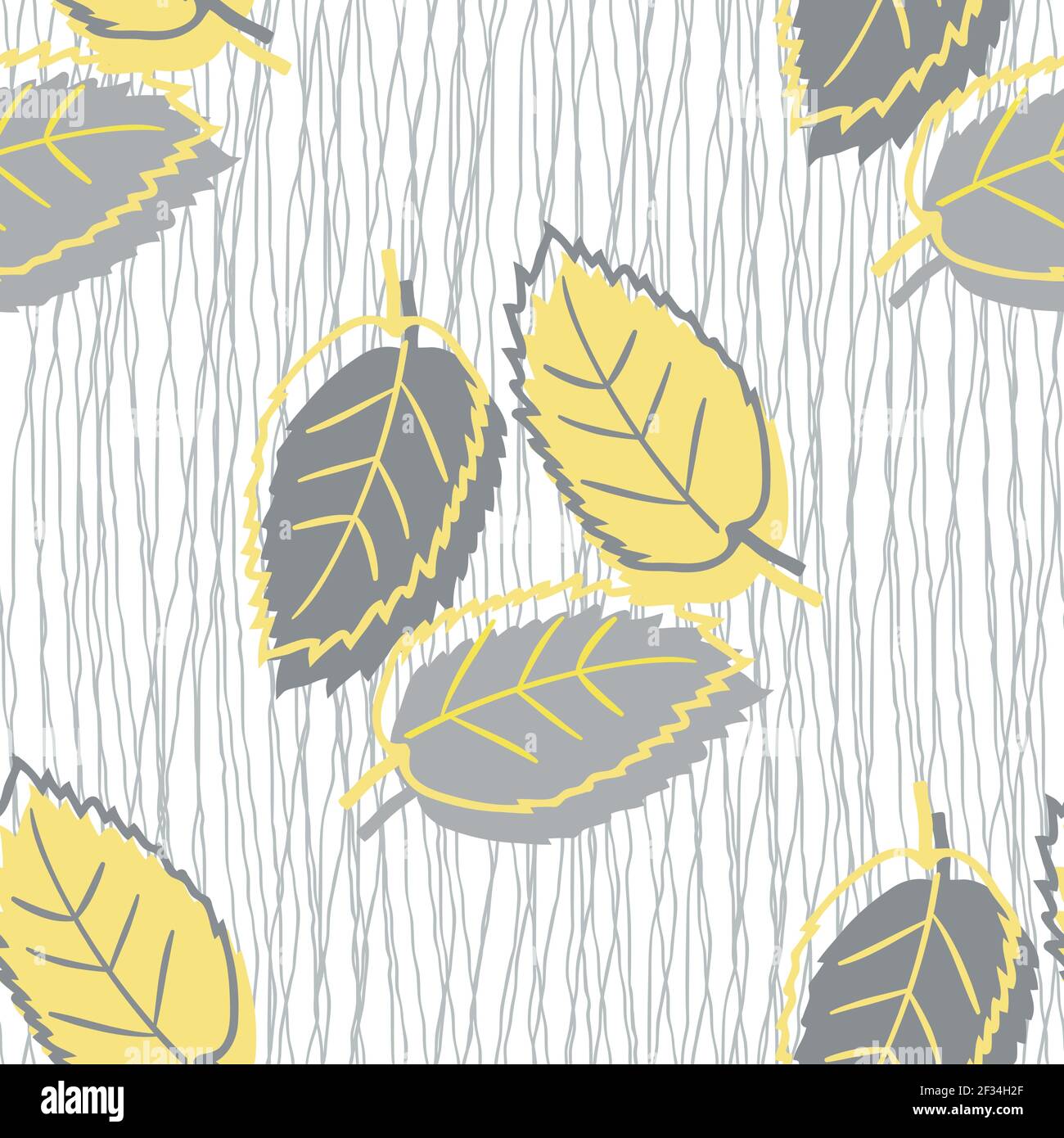 Elm leaf seamless vector pattern background. Hand drawn yellow grey ...