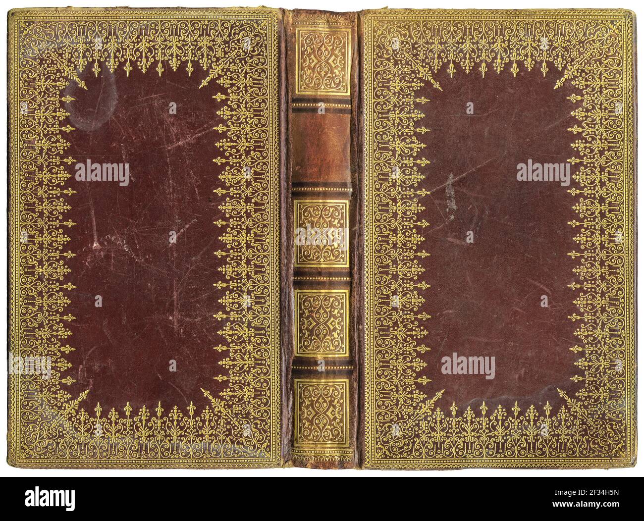 Antique open book leather cover with beautiful abstract golden embossed ...