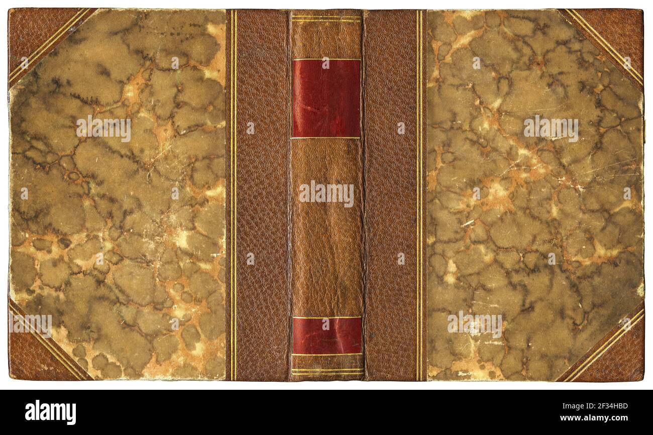 Old open book - cover with marbled paper and leather spine (circa 1899 ...