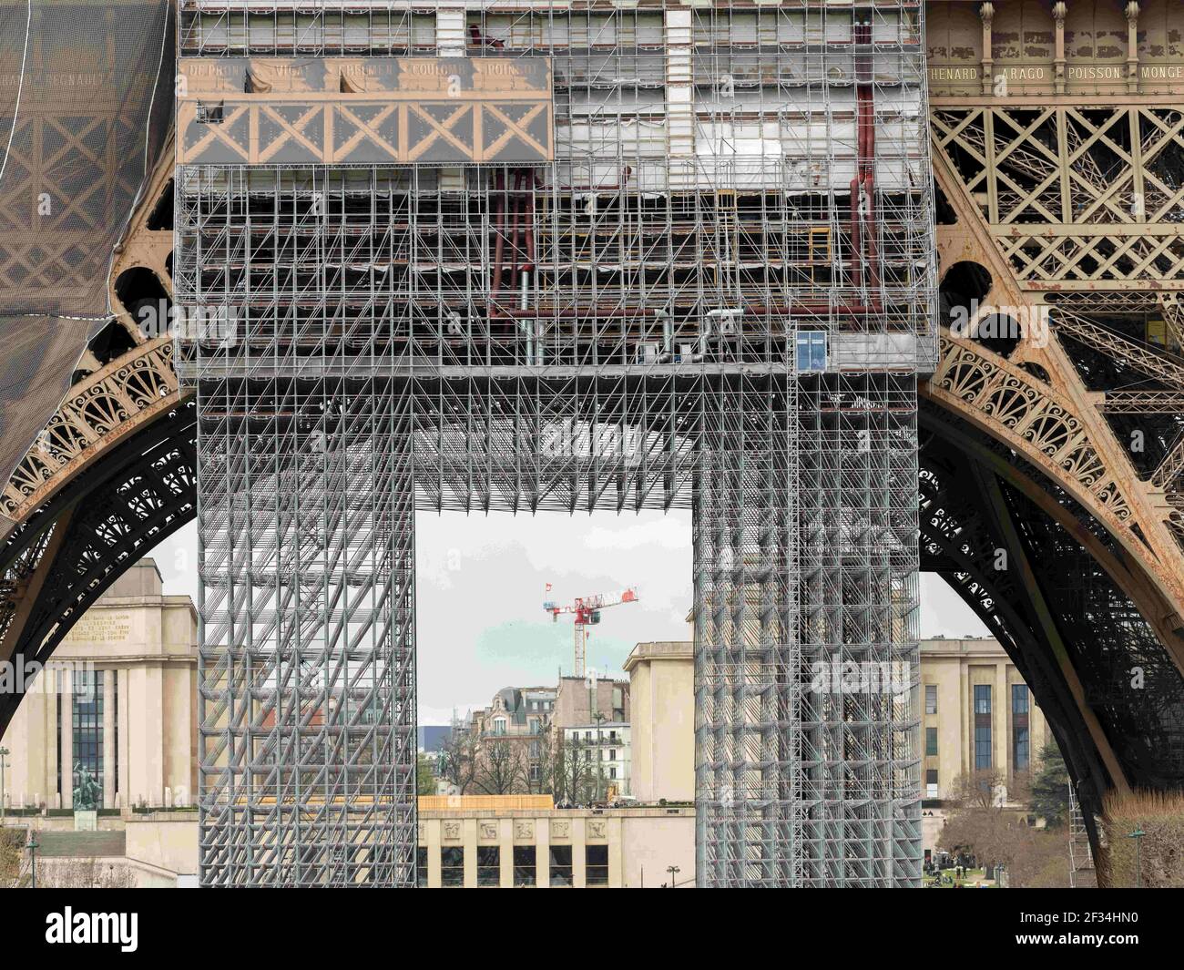 A view of the scaffolding erected for the renovation of the landmark ...