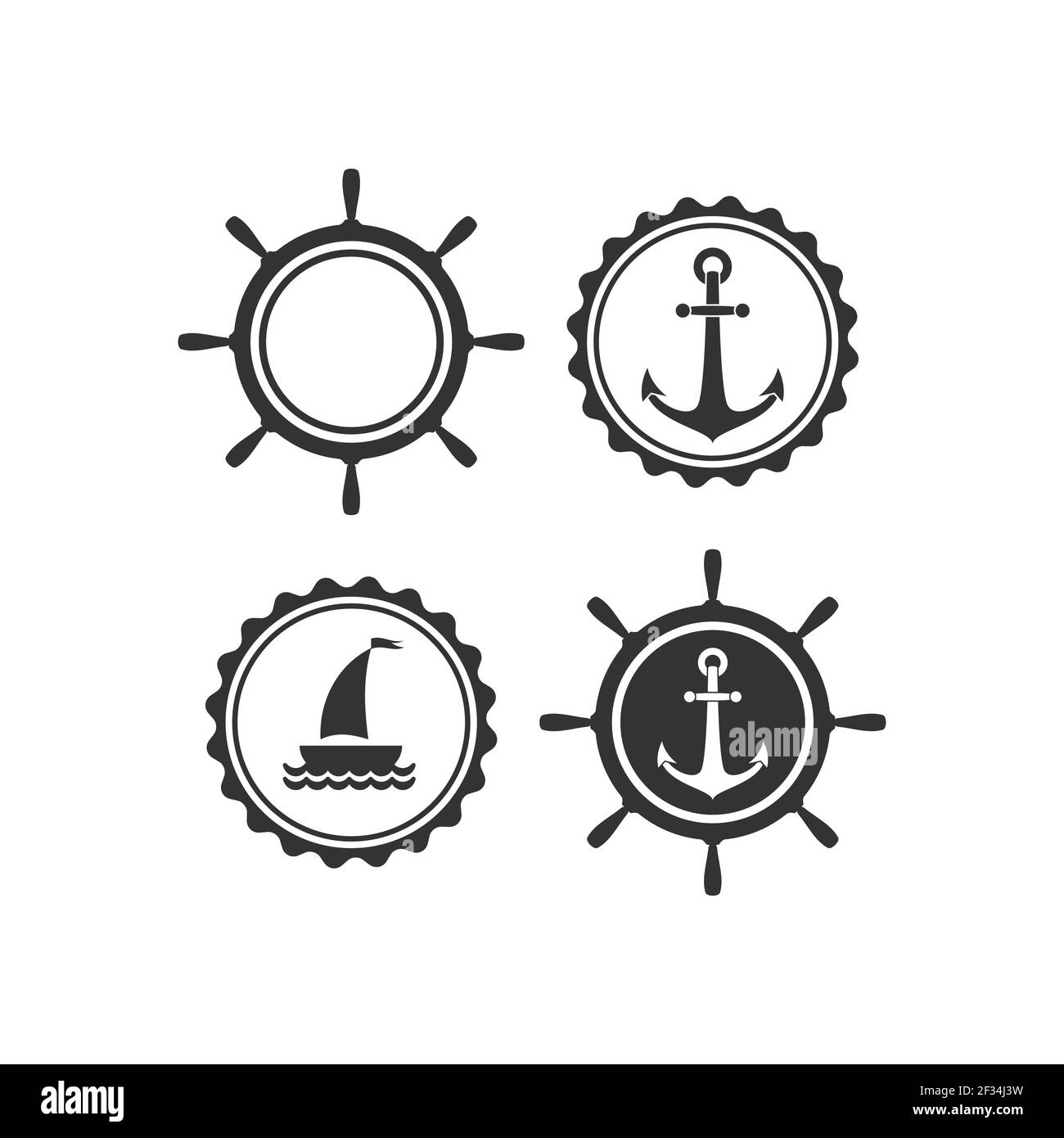 Nautical labels set. helm and anchor isolated on white. Ship and boat ...