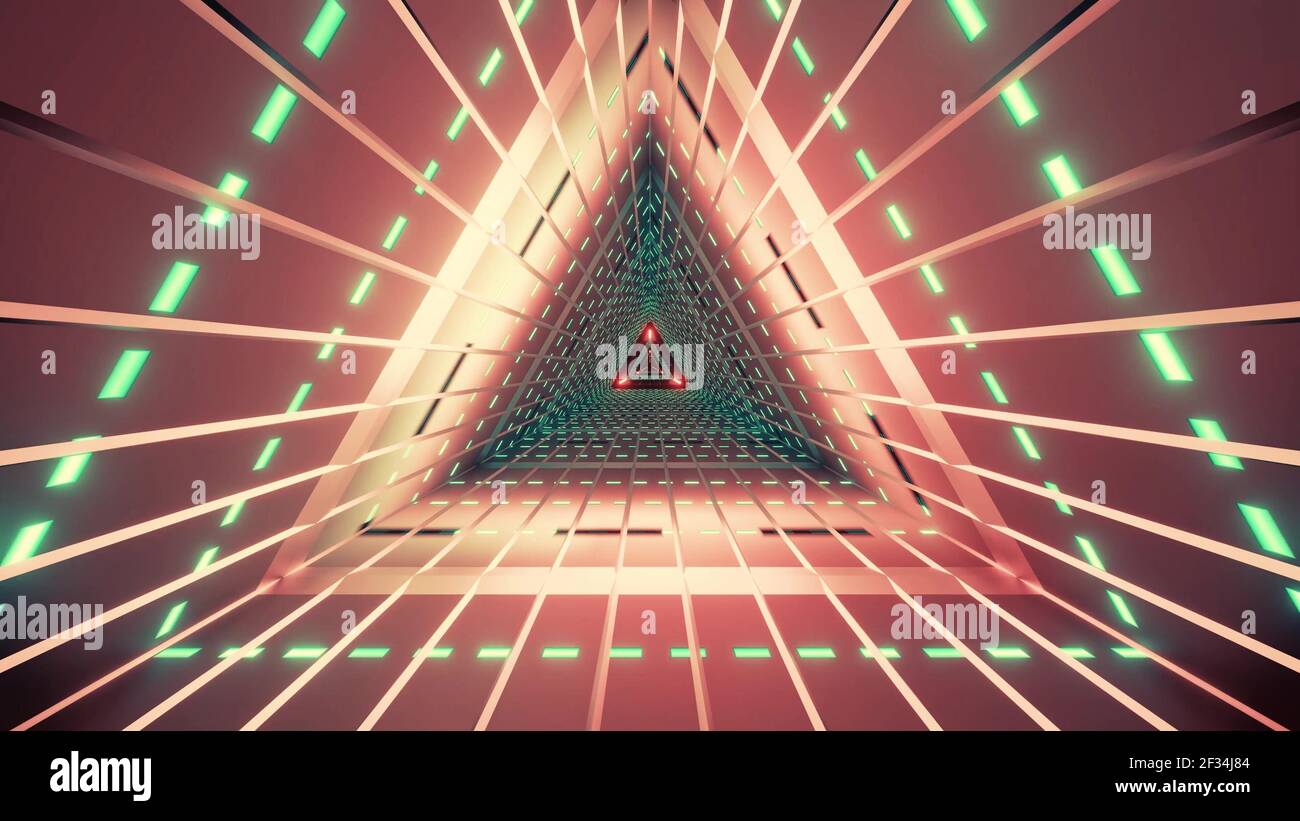 Triangle tunnel with neon lights 3D illustration Stock Photo - Alamy