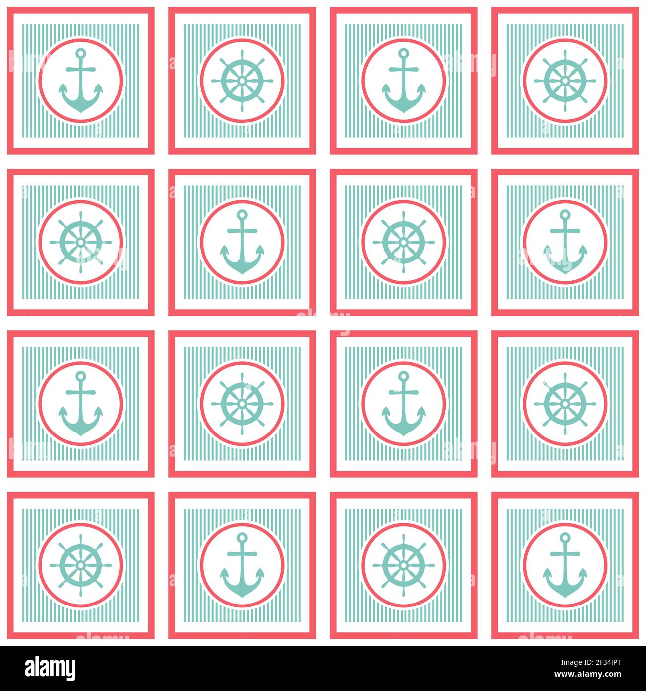 Nautical seamless pattern with helms and anchors on white. Ship and ...