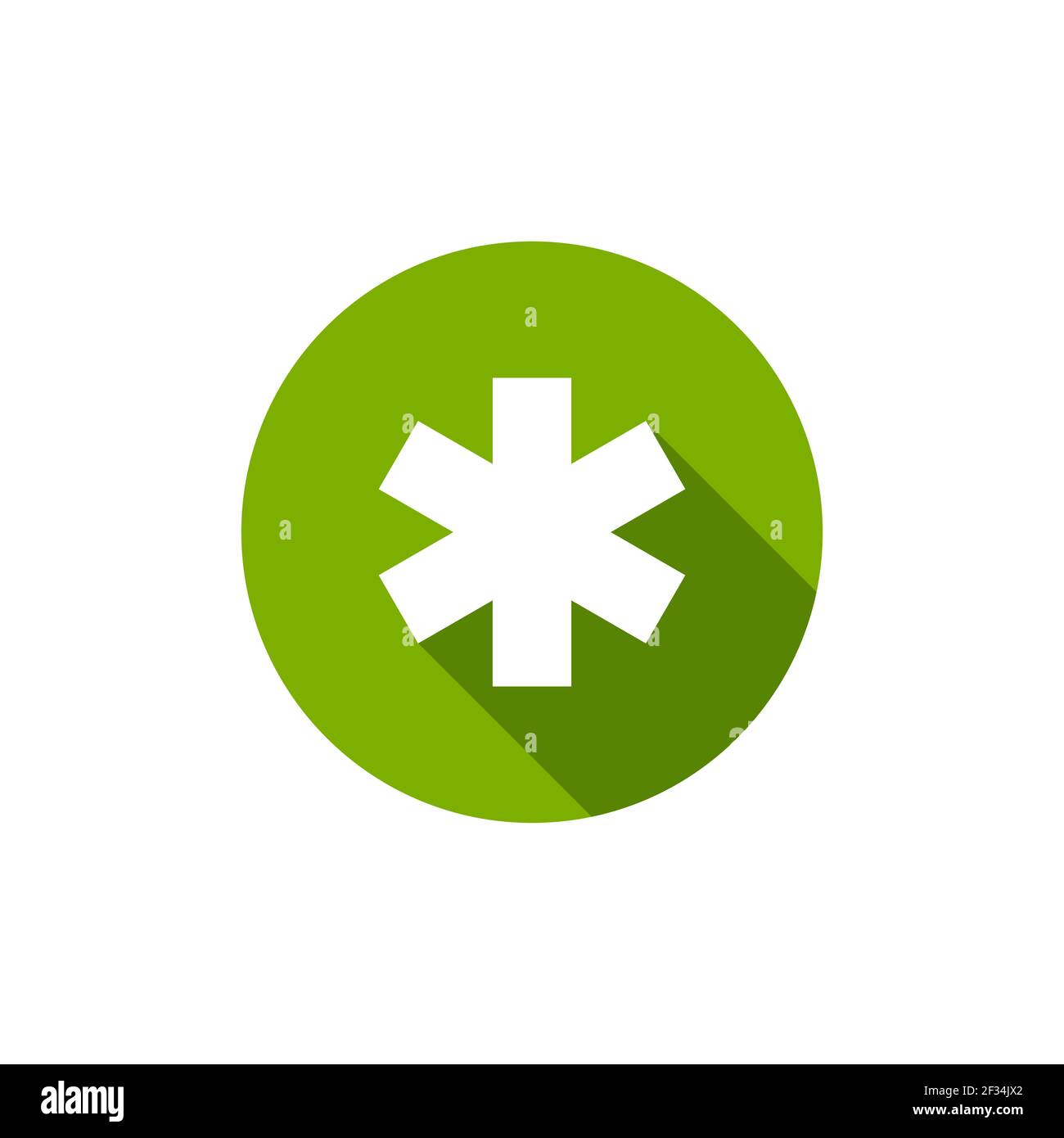 white asterisk footnote with shadow in green circle icon. Asterisk sign ...