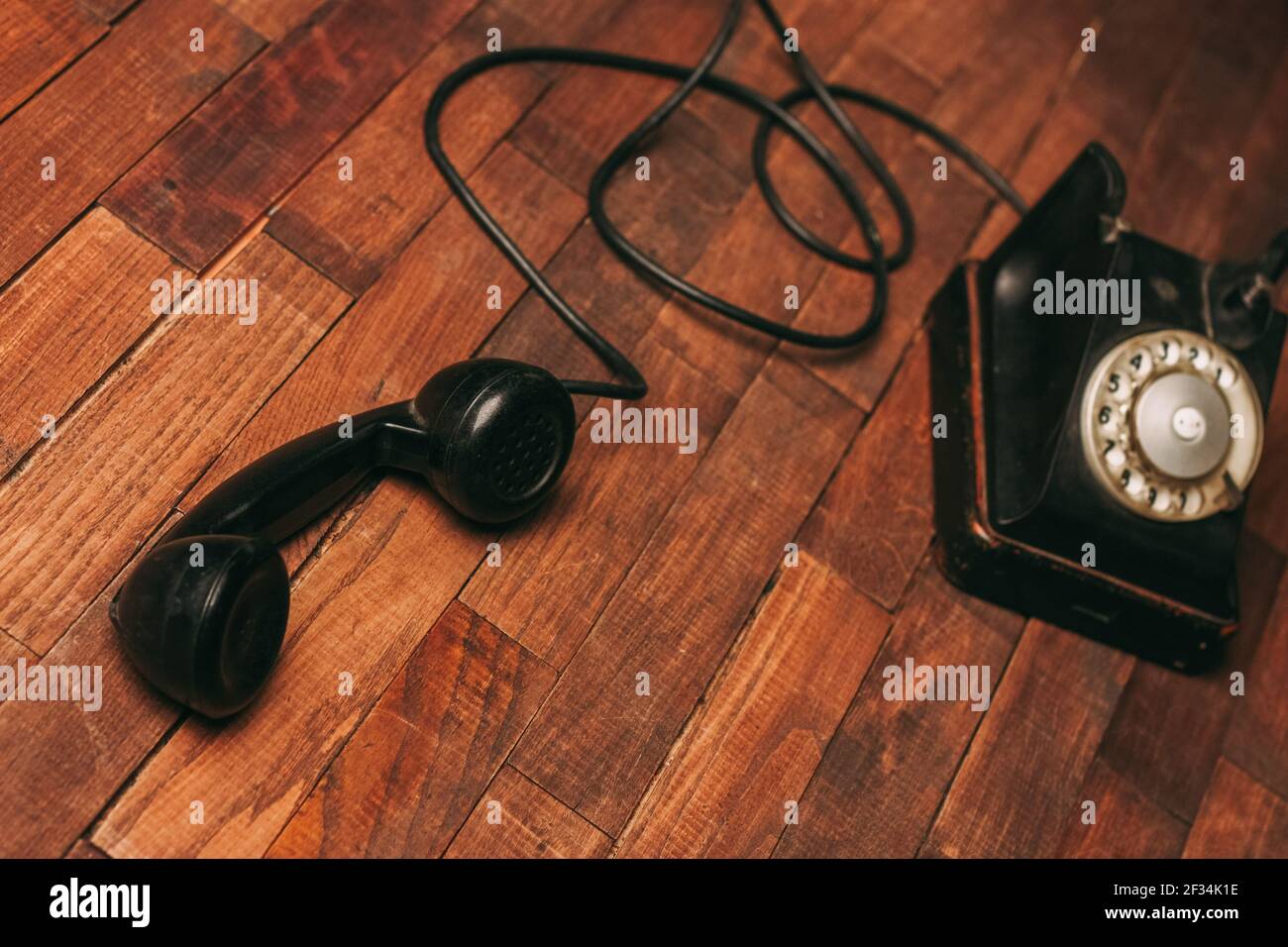 retro telephone technology antique communication nostalgia wood floor ...