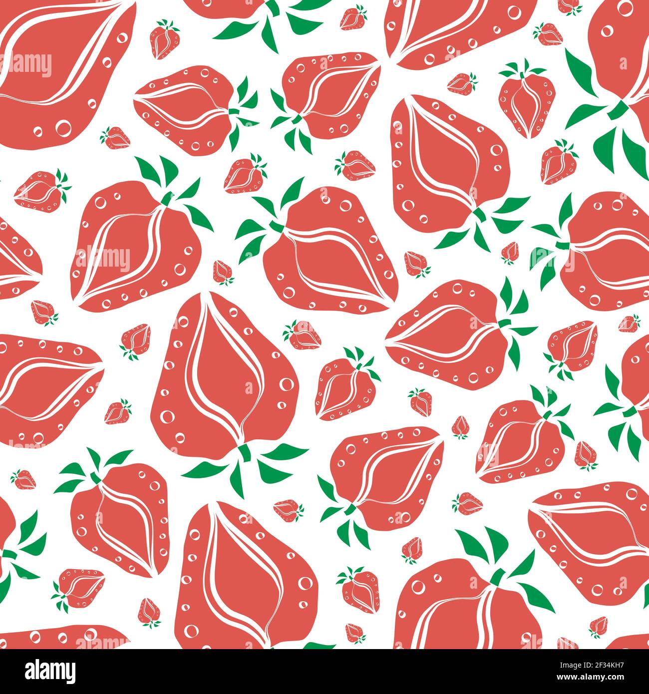 Strawberry linocut seamless vector pattern background. Stencil style ...