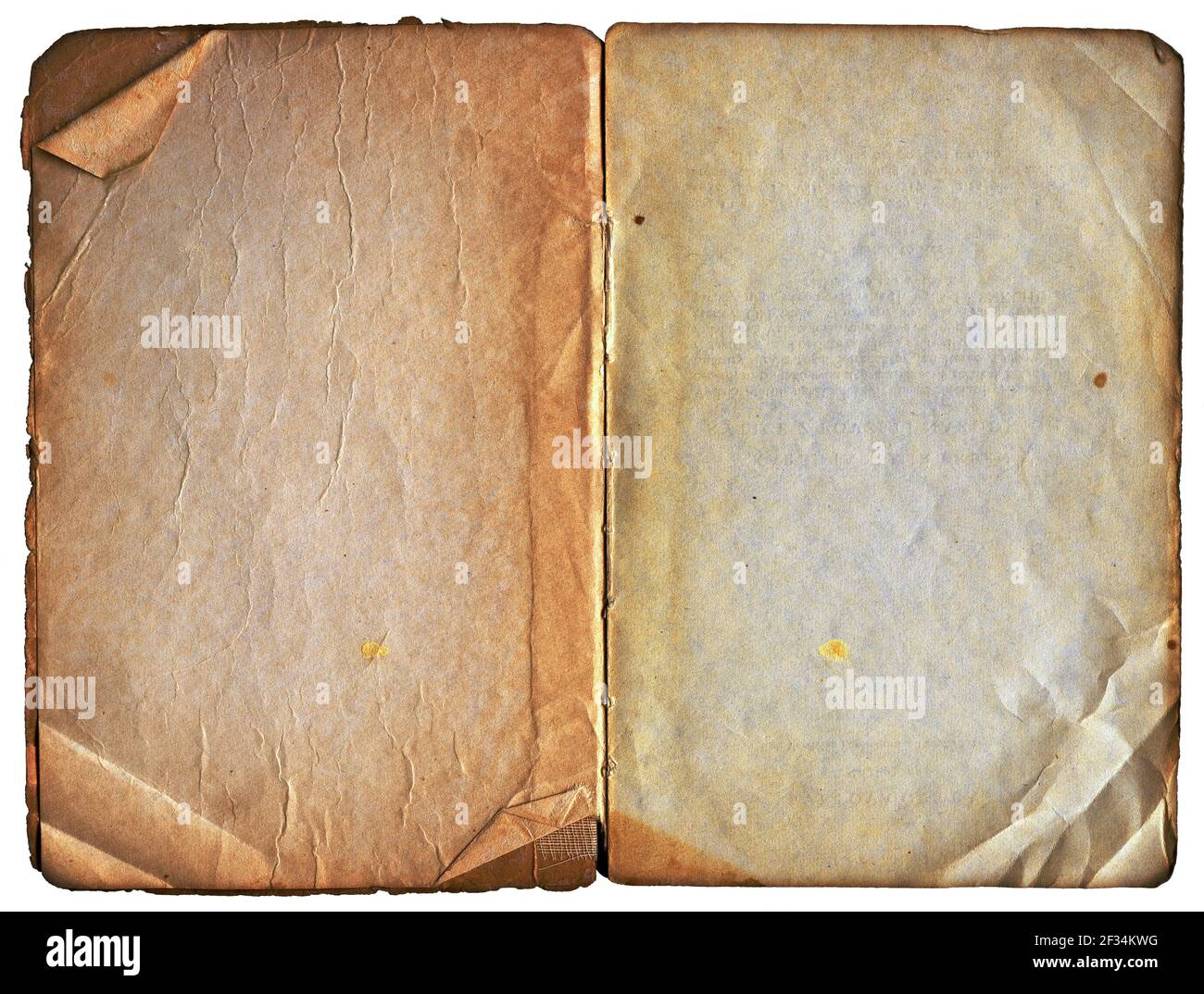 Open book isolated on white - vintage blank crumpled paper sheets with ...