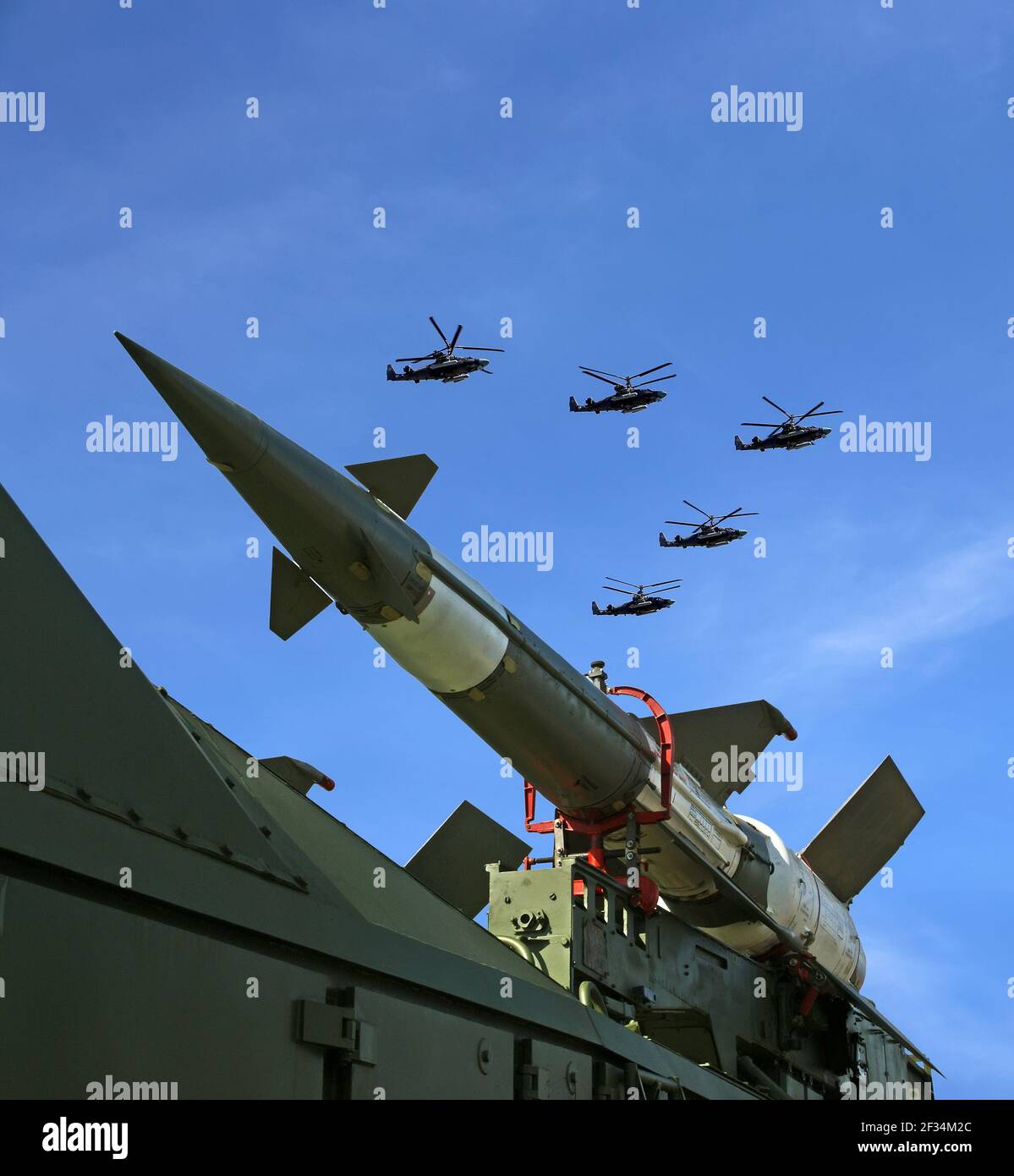 Modern Russian anti-aircraft missiles and military aircrafts fly in ...