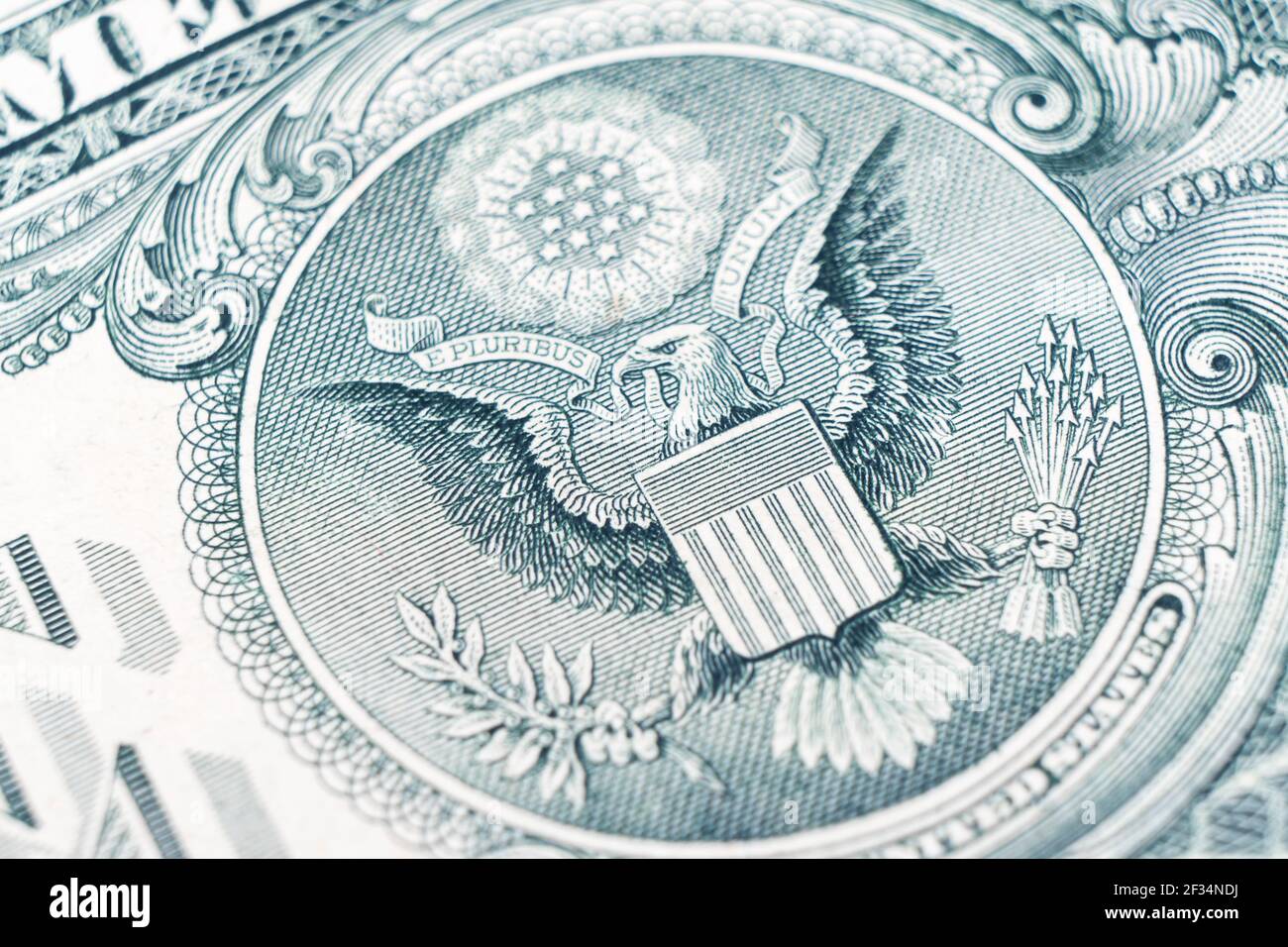 One dollar bill close up photo. Detail of US one dollar banknote with ...