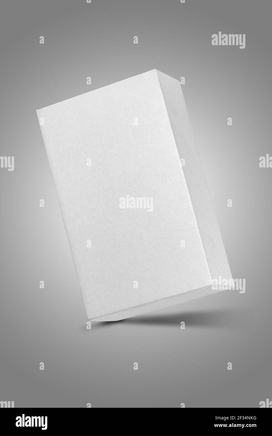 Studio shot of a Small White box floating on gradient white and gray ...
