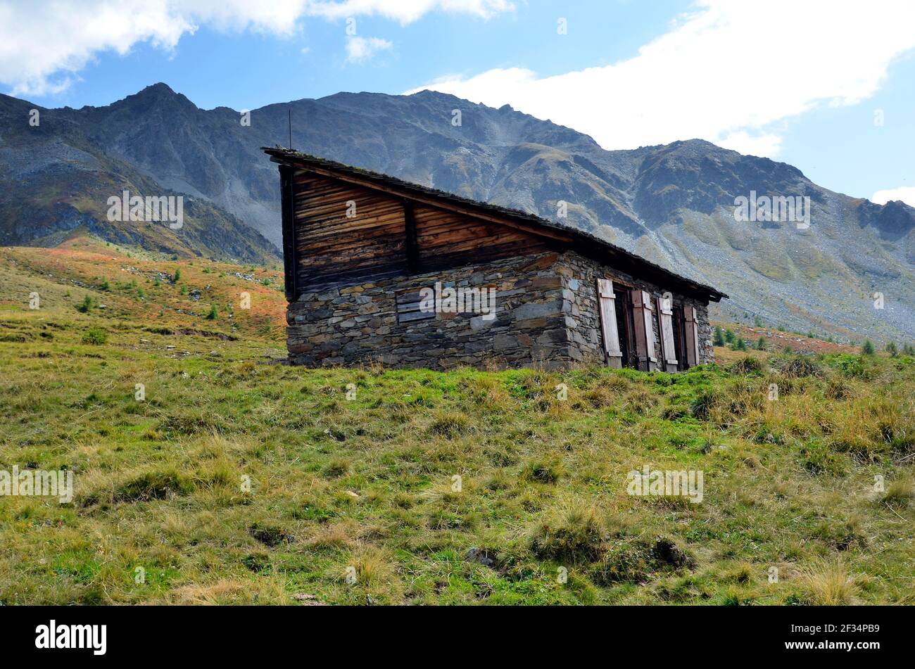 Austria, Tirol, barn on Goldried mountain, a shelter for live stock on ...