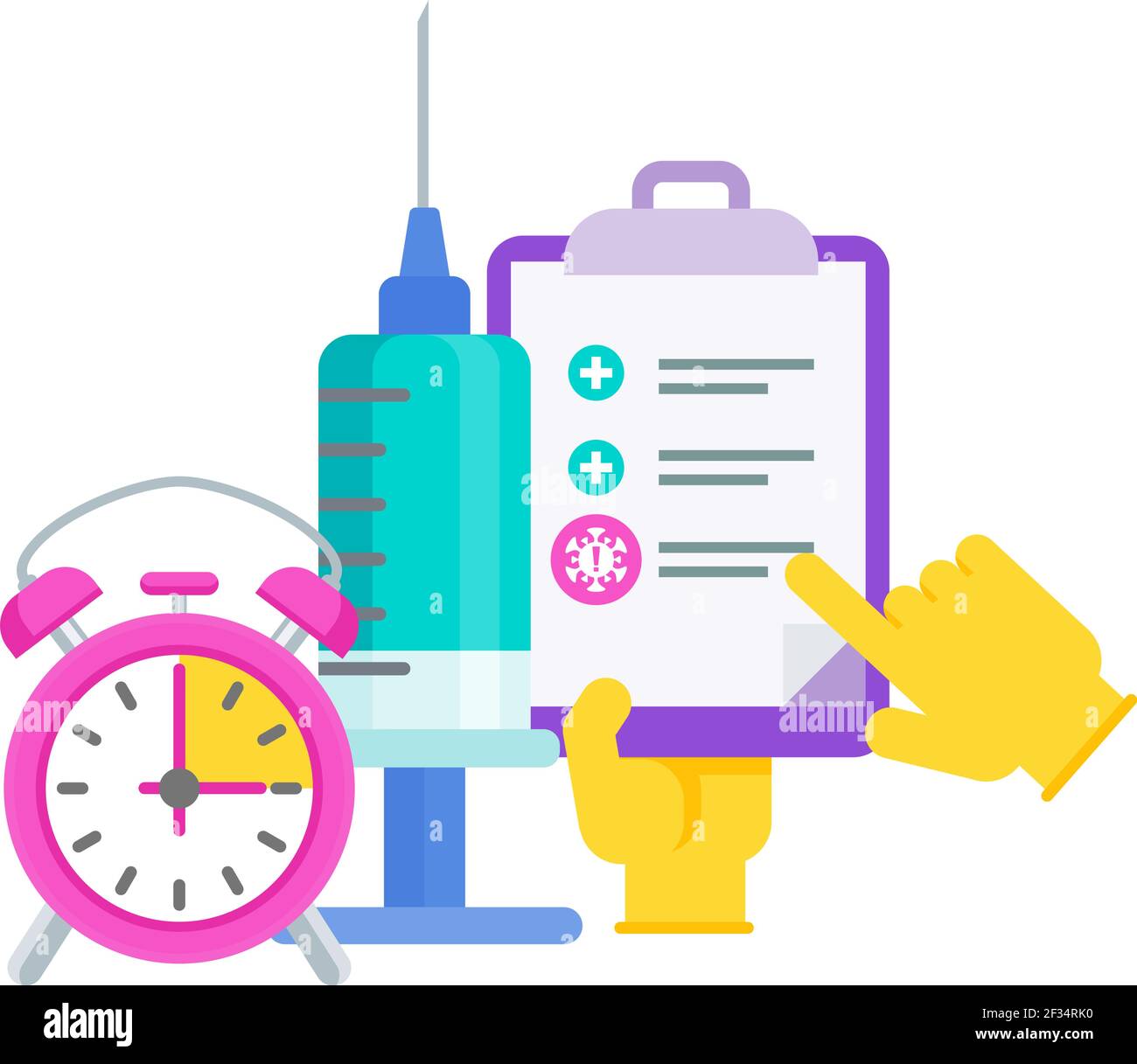 Vaccination schedule. Doctor with huge syringe and dose of vaccine ...