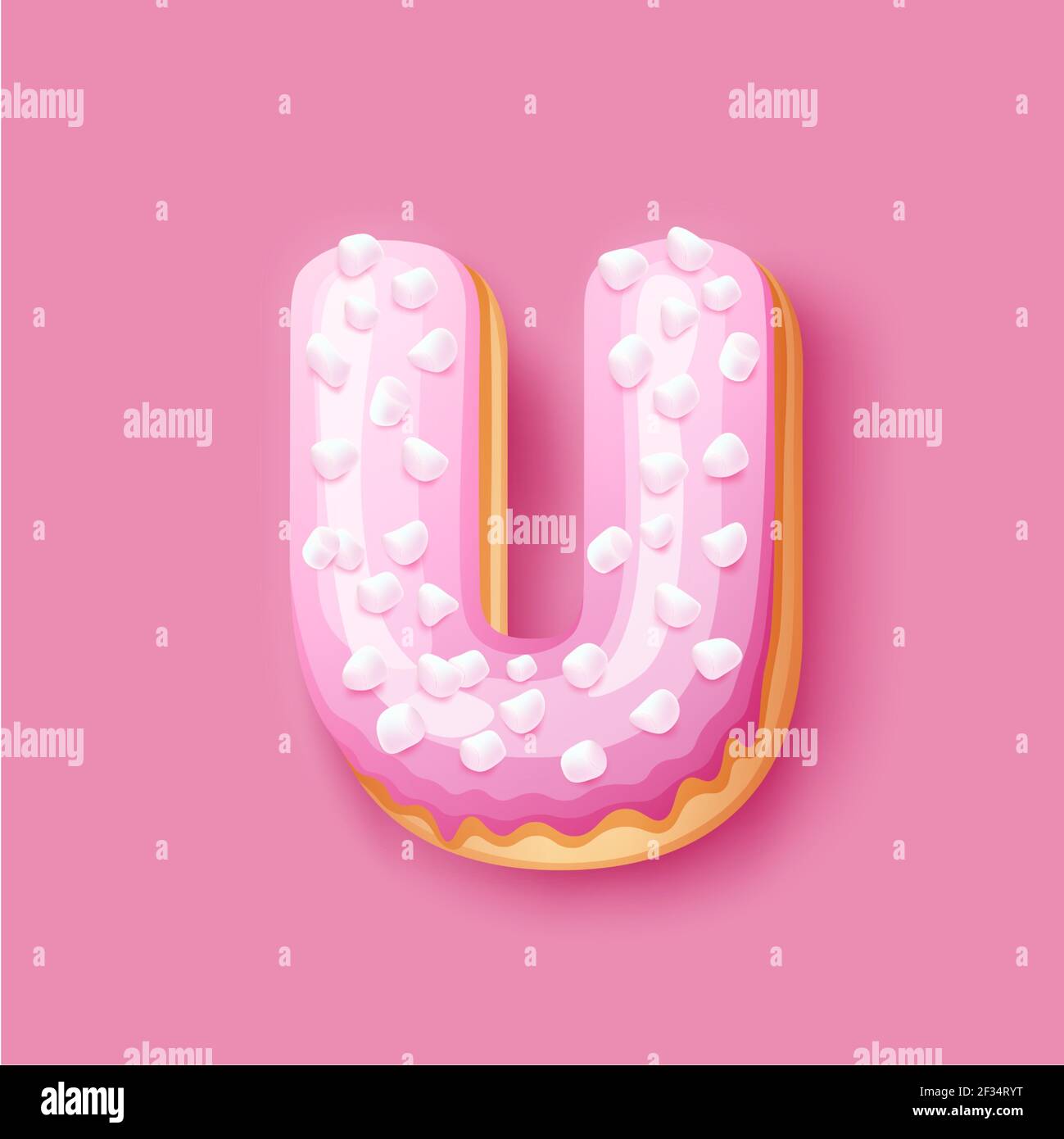 Donut icing pink upper latters - U Font of donuts. Bakery sweet ...