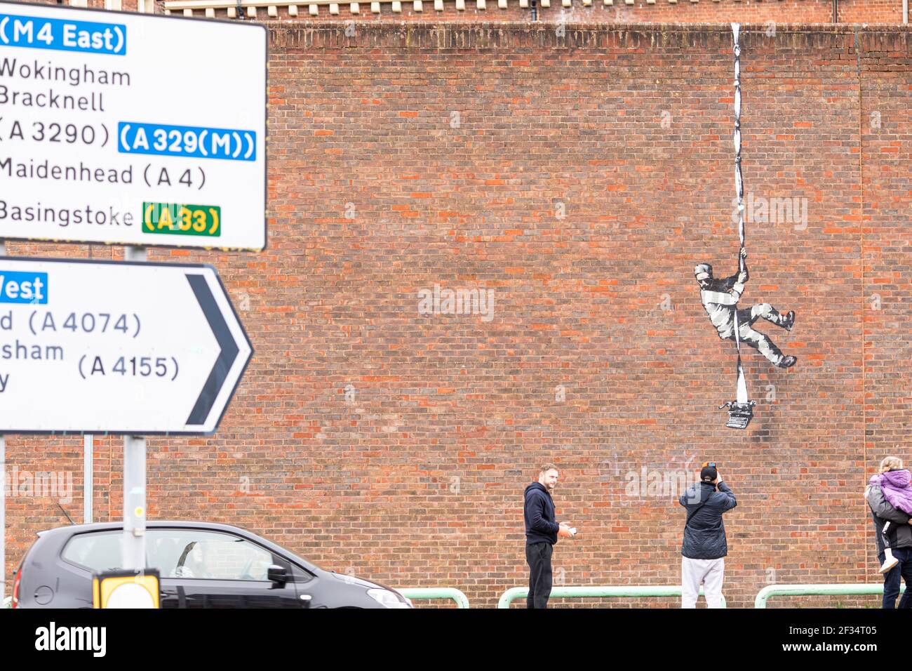 New Artwork by Banksy on the Prison wall in Reading, Berkshire UK Stock ...
