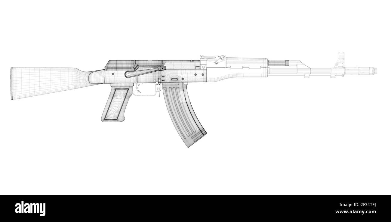 Kalashnikov assault rifle frame from black lines isolated on white ...