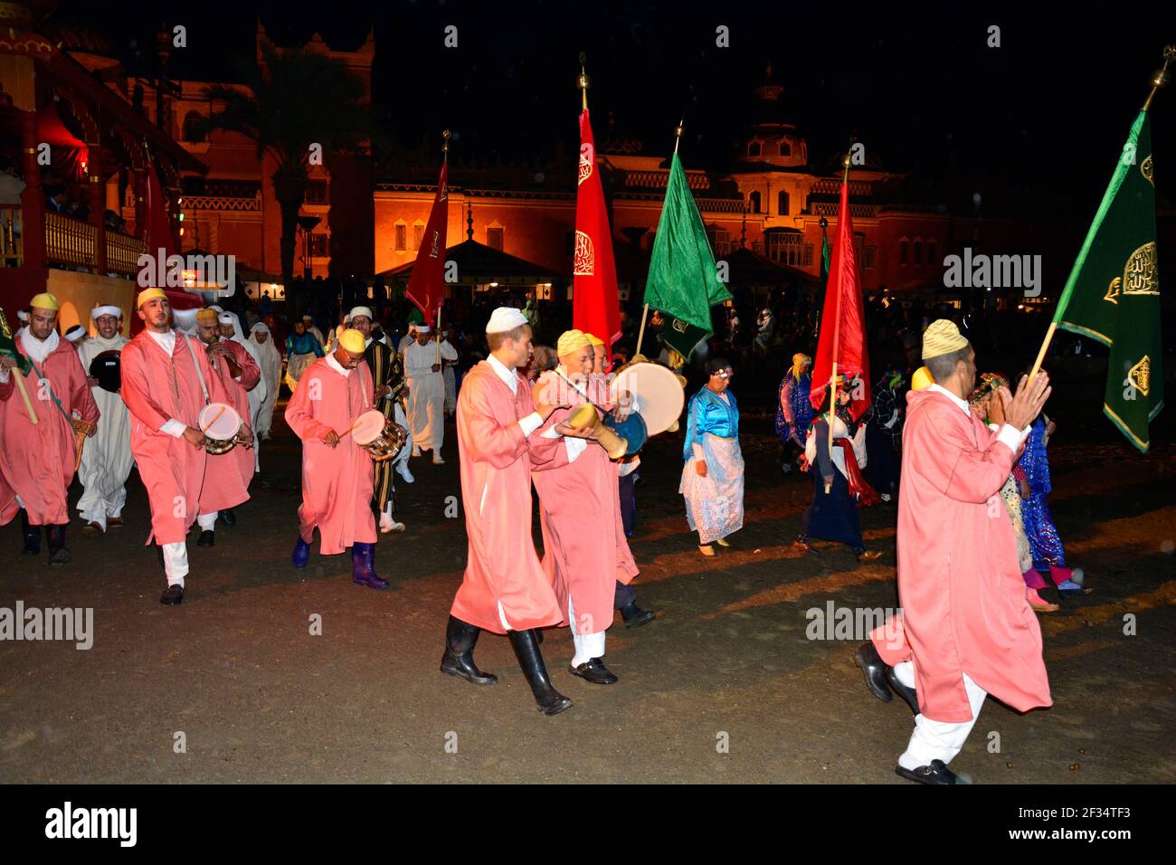 Marrakesh, Morocco - November 23rd 2014: Unidentified people, musicians ...