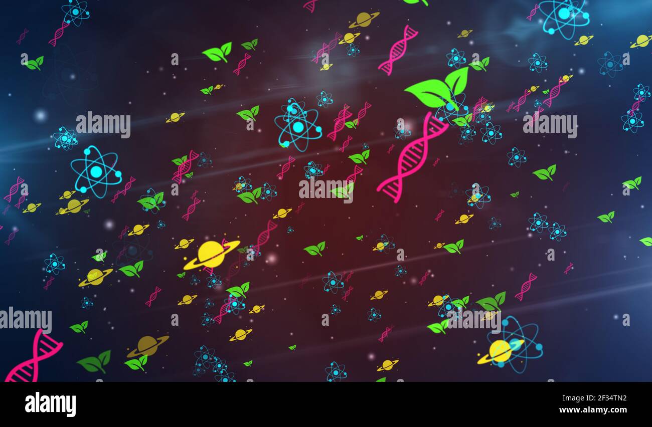 Science and education symbols and icons 3d illustration. Abstract ...