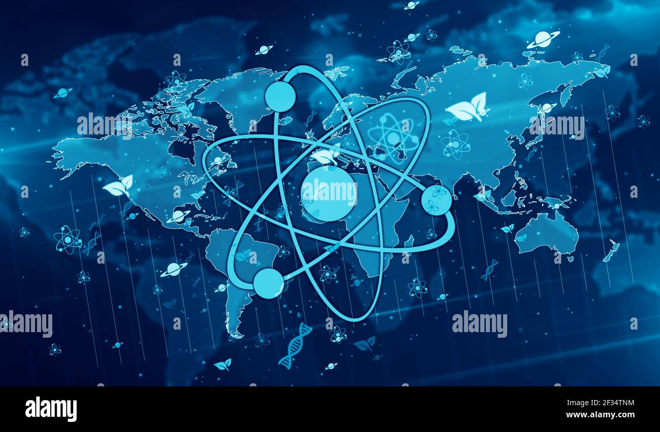 Science and education symbols and icons on digital globe 3d ...
