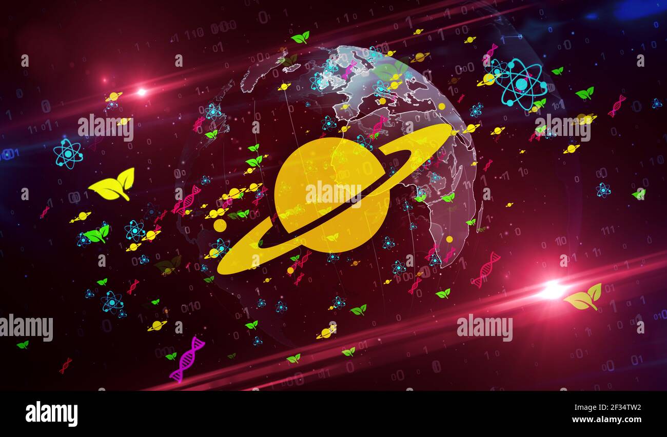 Science and education symbols and icons on digital globe 3d ...