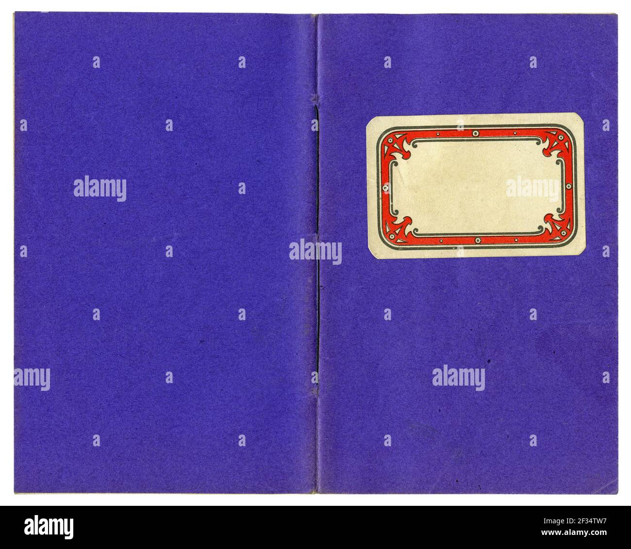 Vintage exercise book or notebook - open cover with empty label and ...