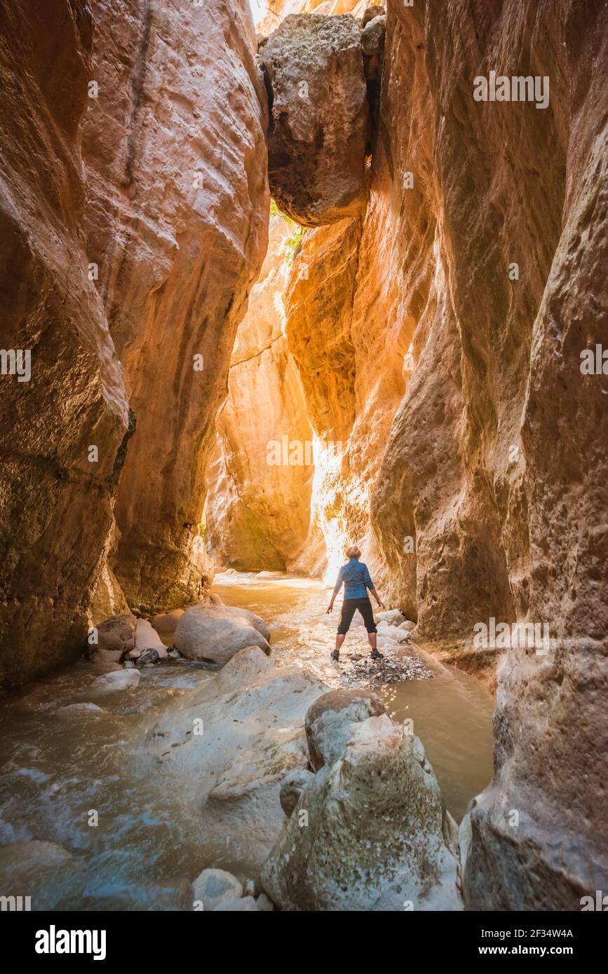 Tourist in Avakas canyon, Cyprus Stock Photo - Alamy