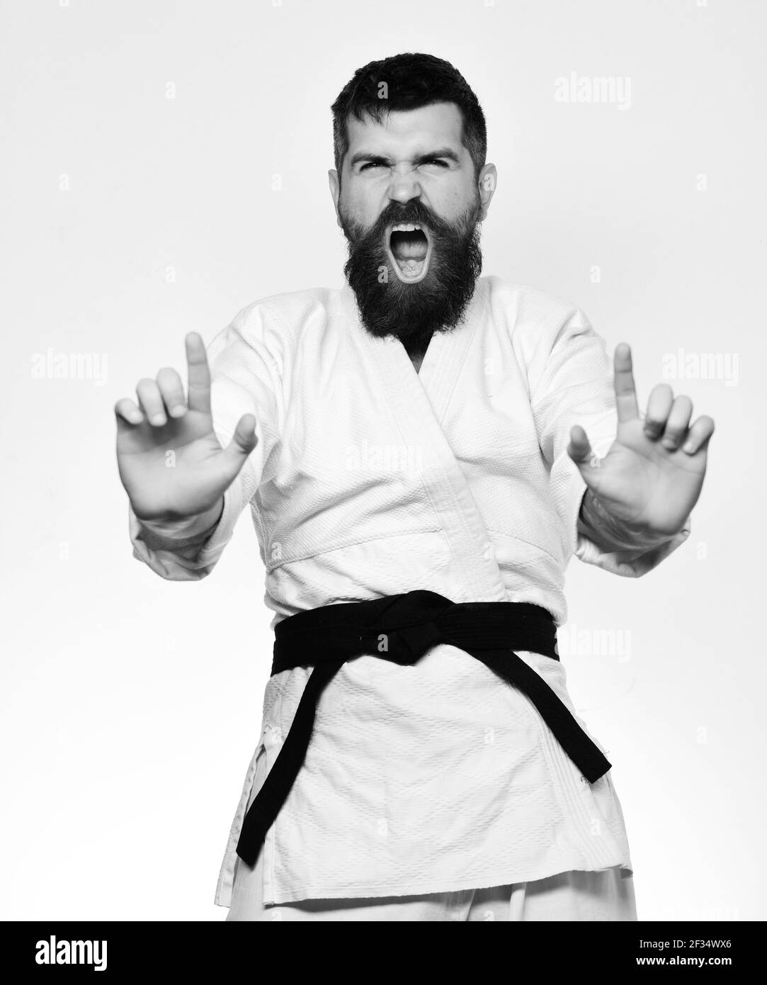 Oriental sports concept. Jiu Jitsu master with black belt Stock Photo ...