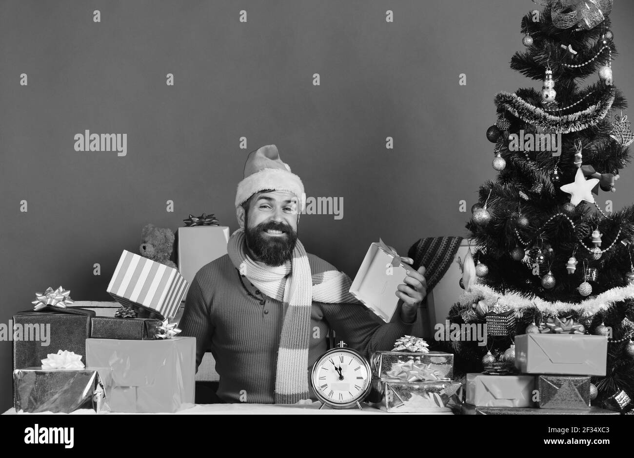 Santa hat boxes gifts Black and White Stock Photos & Images - Alamy