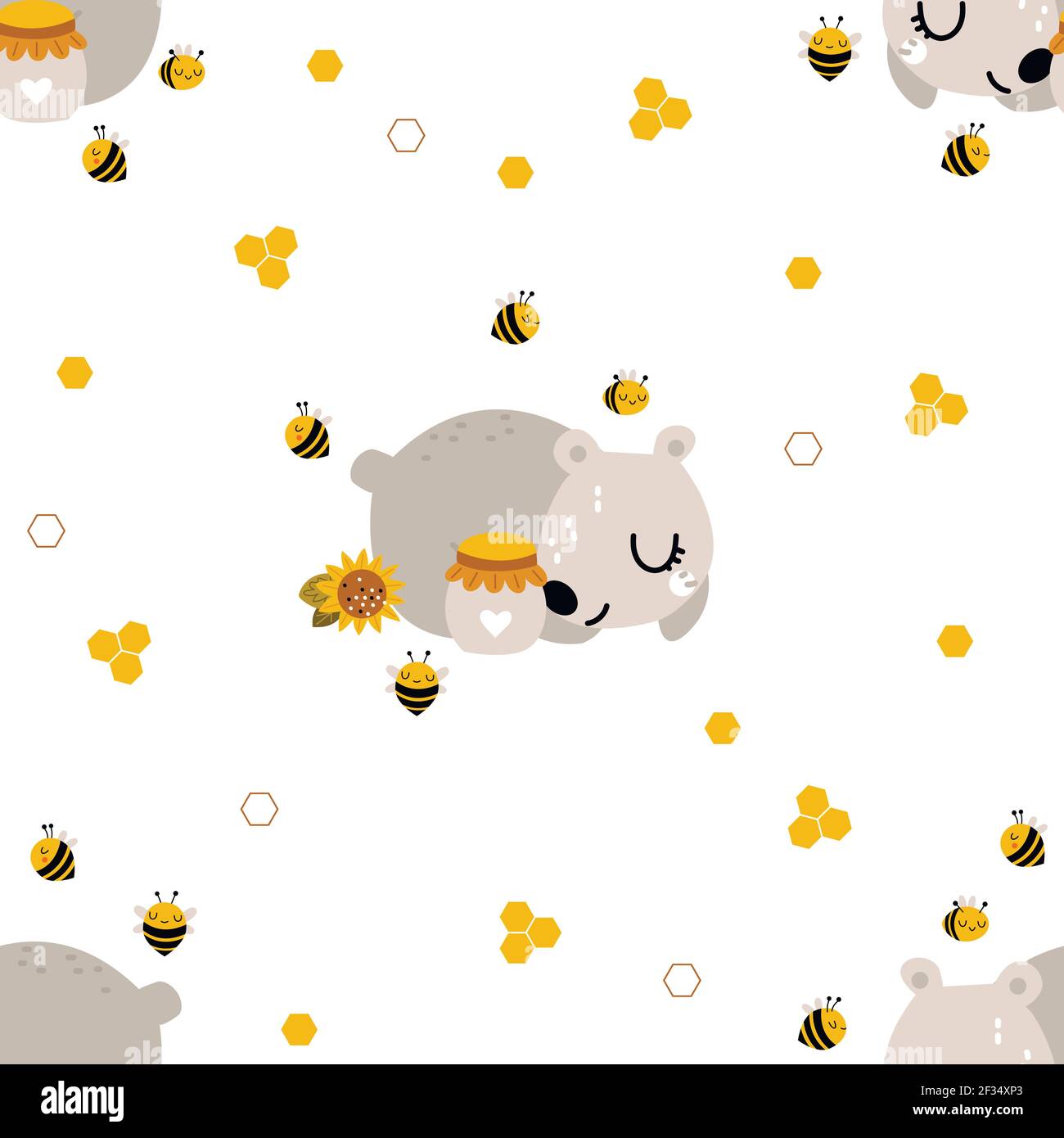 Seamless pattern with bears, bees and honey Stock Vector Image & Art ...