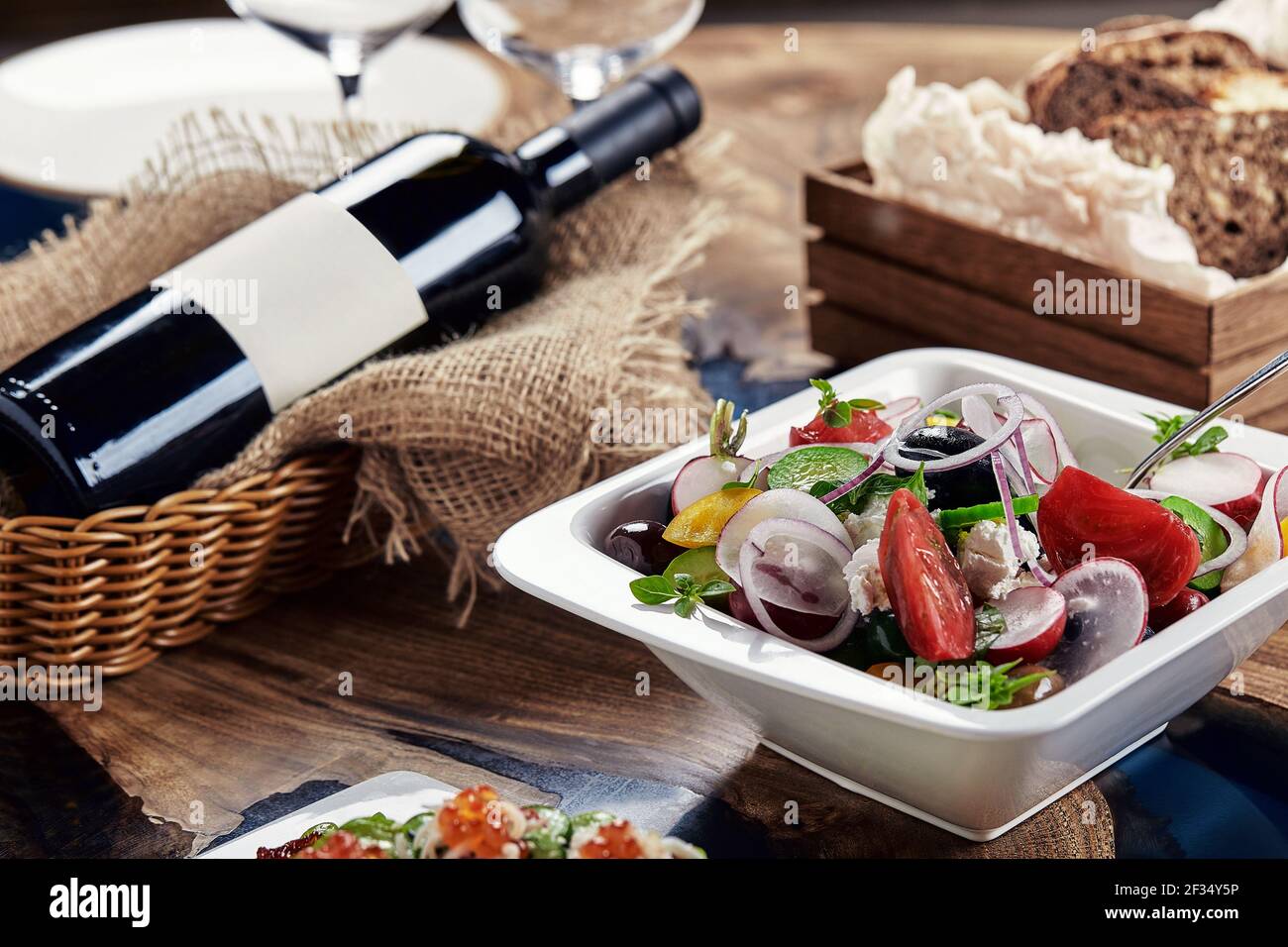 Classic Greek salad. Banquet festive dishes. Gourmet restaurant menu ...